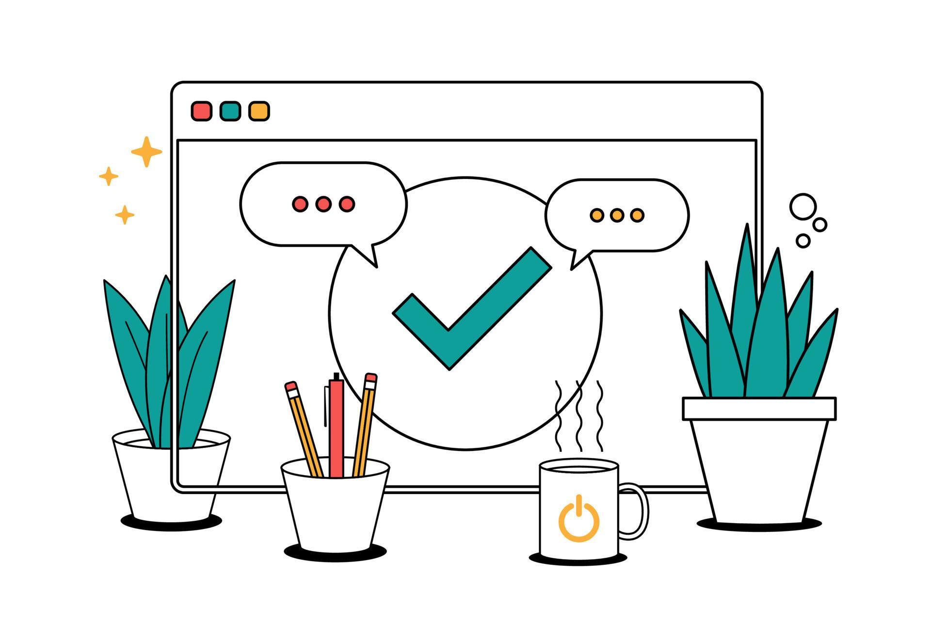 Browser, web site, check mark, approve icon. Simple color with vector elements of internet ...