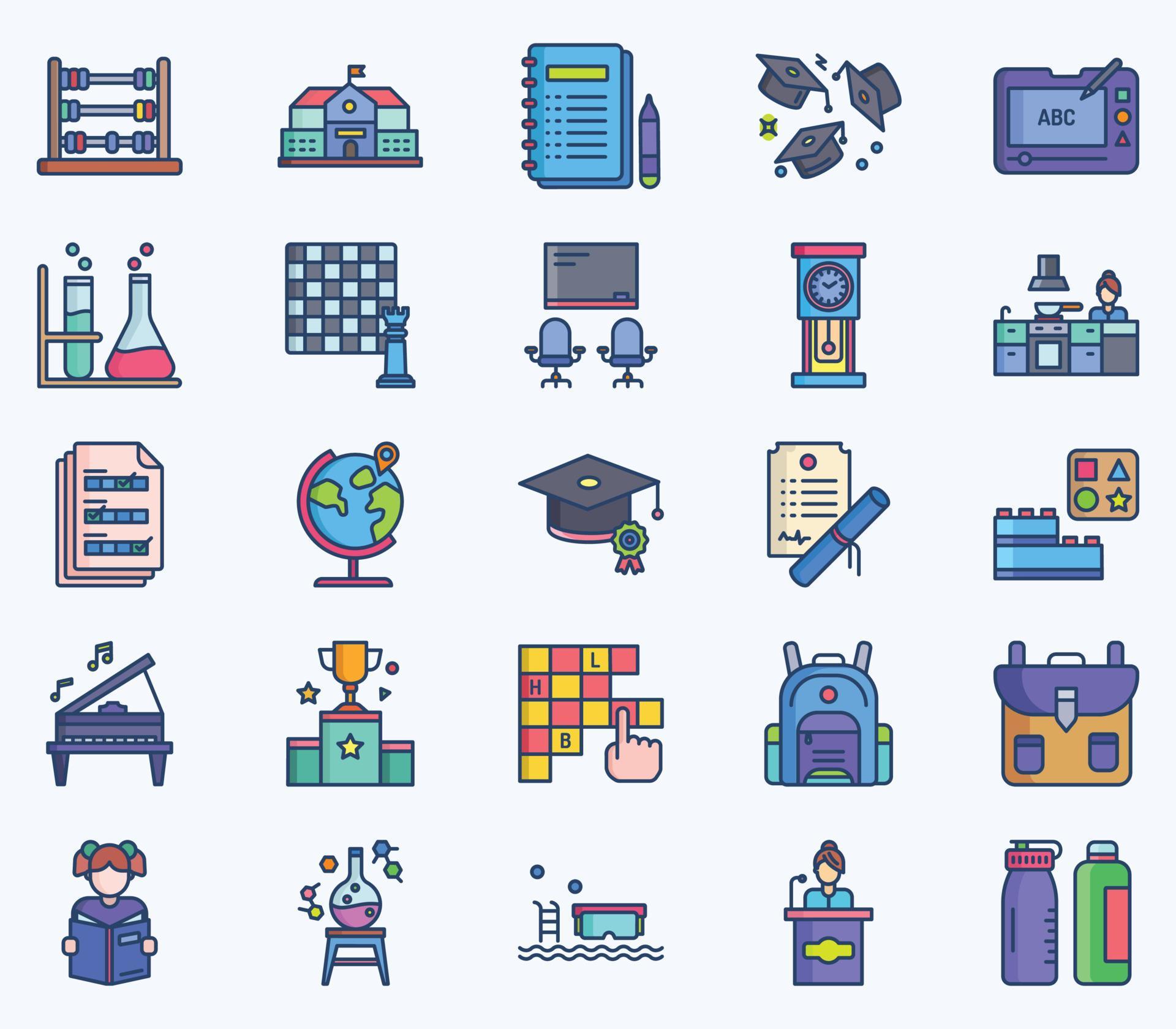 Simple icon set of School and academy Vector Line Icons. Contains such ...