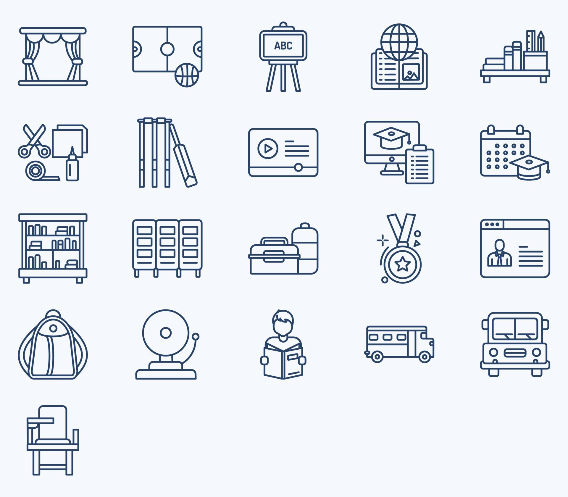 Simple icon set of School and academy Vector Line Icons. Contains such ...