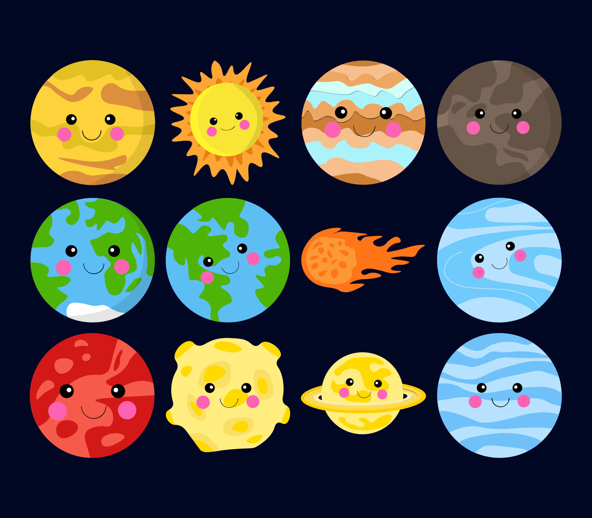 Set Cartoon planet vector. full color planet illustration 11498460 ...