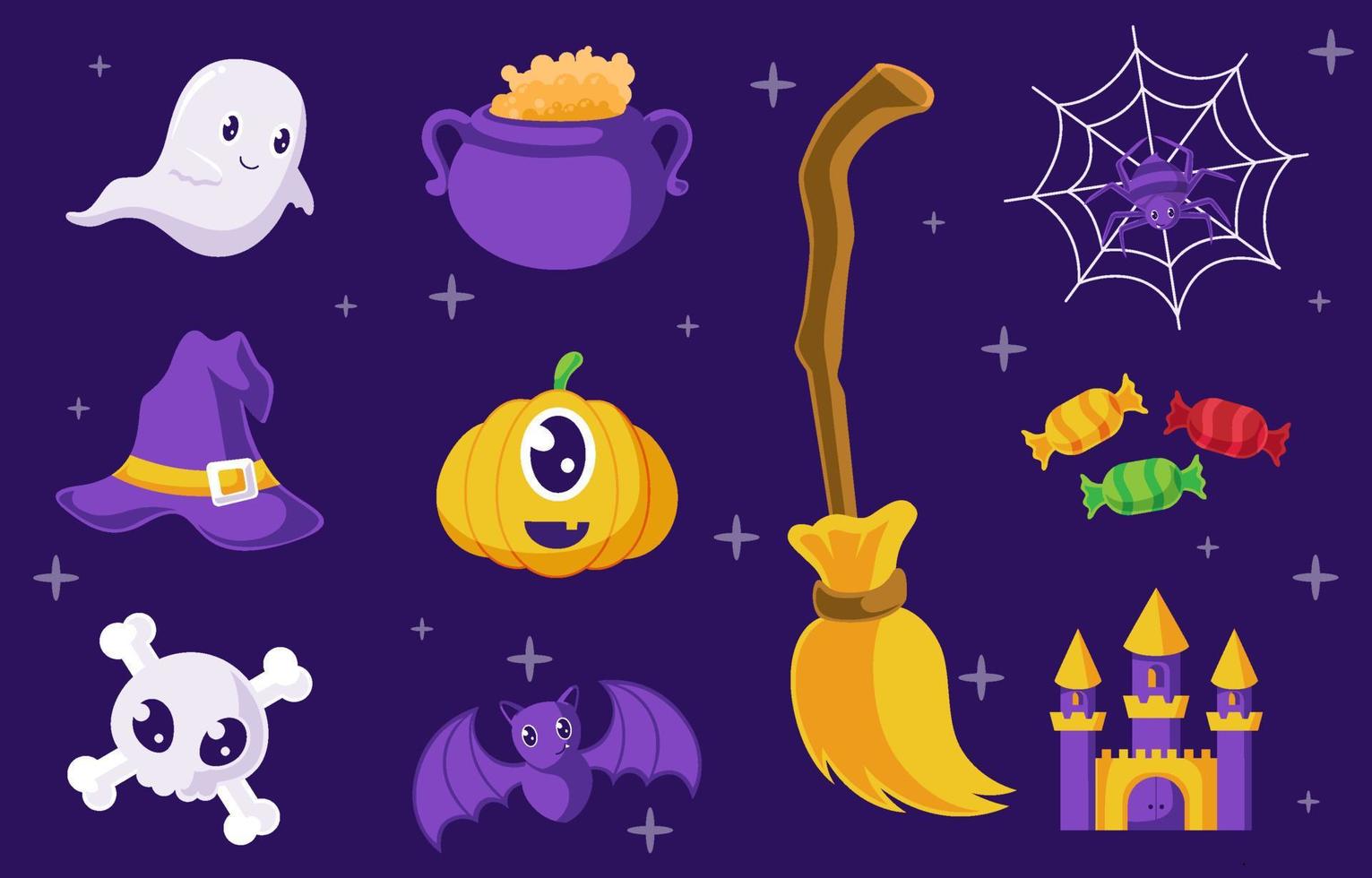 Cute Halloween Cartoon Character Set In Flat Style Illustration Design 11498473 Vector Art At