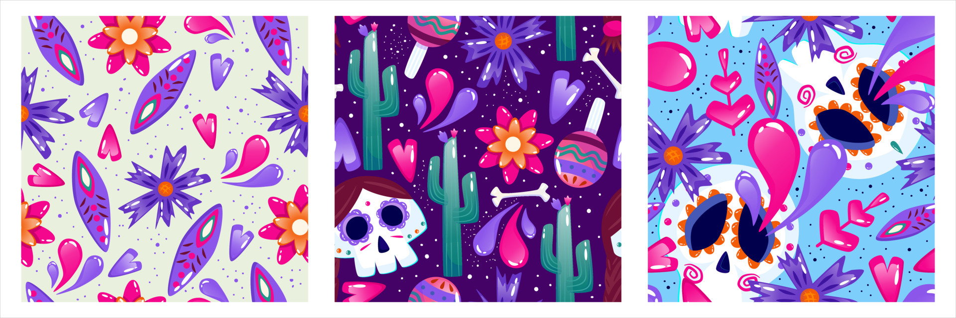 Muertos Pattern With Skull Set Mexico Day Dead Holiday Floral Skull Face Floral Seamless