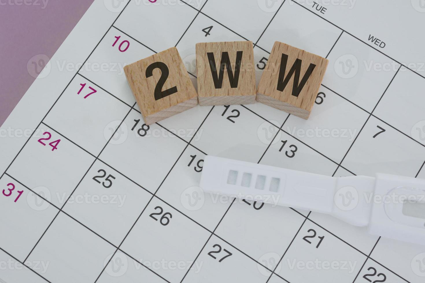 2WW word on wooden block with on calendar. Two Week Wait concept. 11505335 Stock Photo at Vecteezy