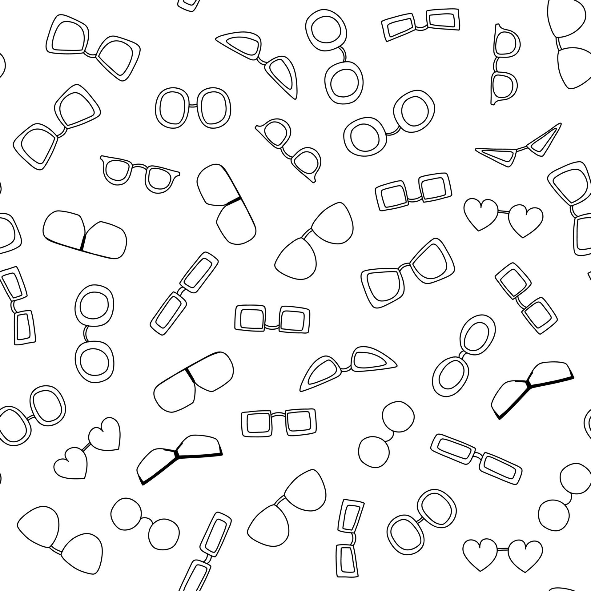 Seamless Pattern With Doodle Glasses Vector Sketch Illustration Of Black Outline Eyeglasses