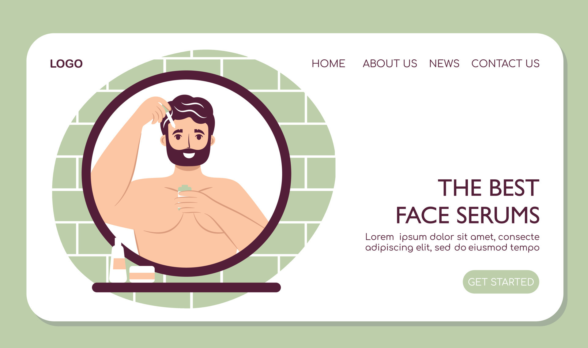 Webpage landing Skin care routine concept. Happy young man applying ...