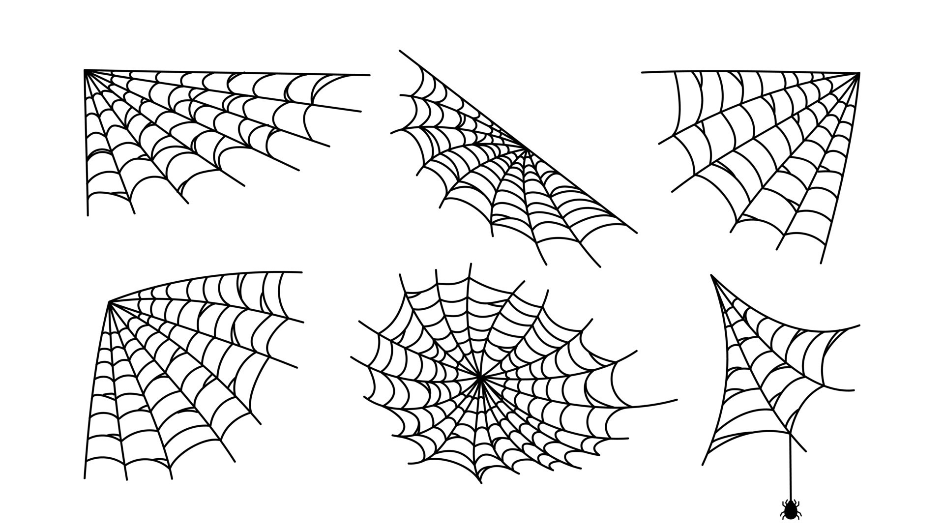 Black web hand drawn set. Spider mesh patterns with halloween party ...