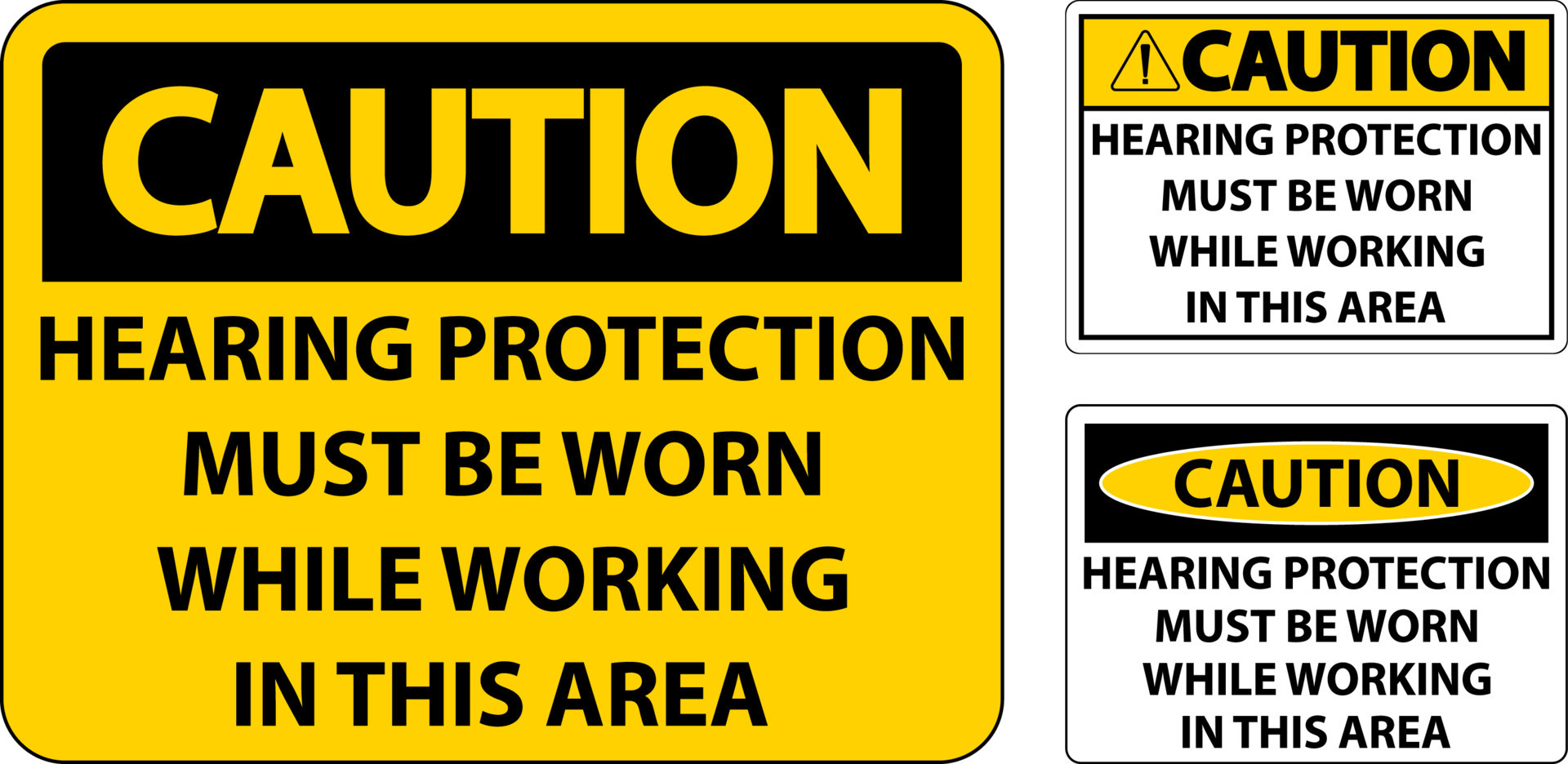 Caution Hearing Protection Must Be Worn Sign On White Background