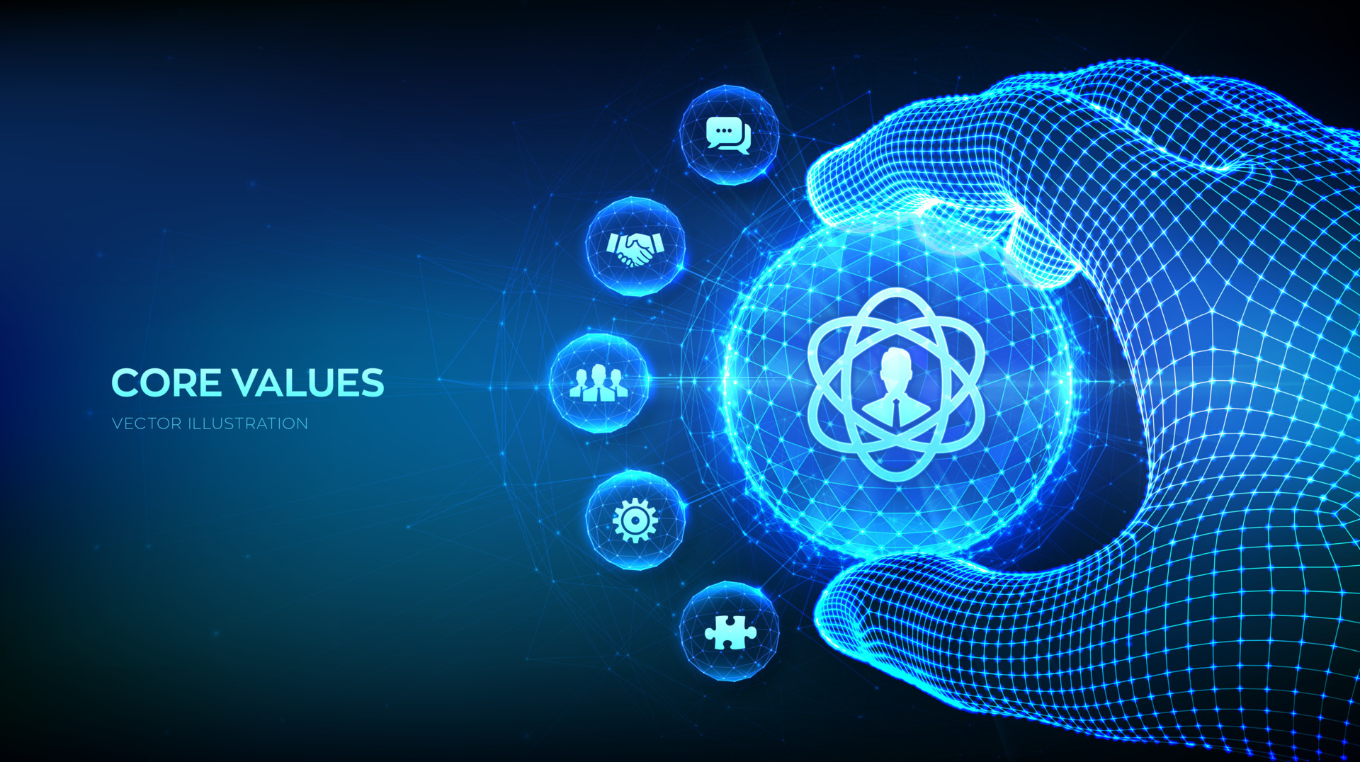 Core Values. Responsibility Ethics Goals Company concept in the shape ...