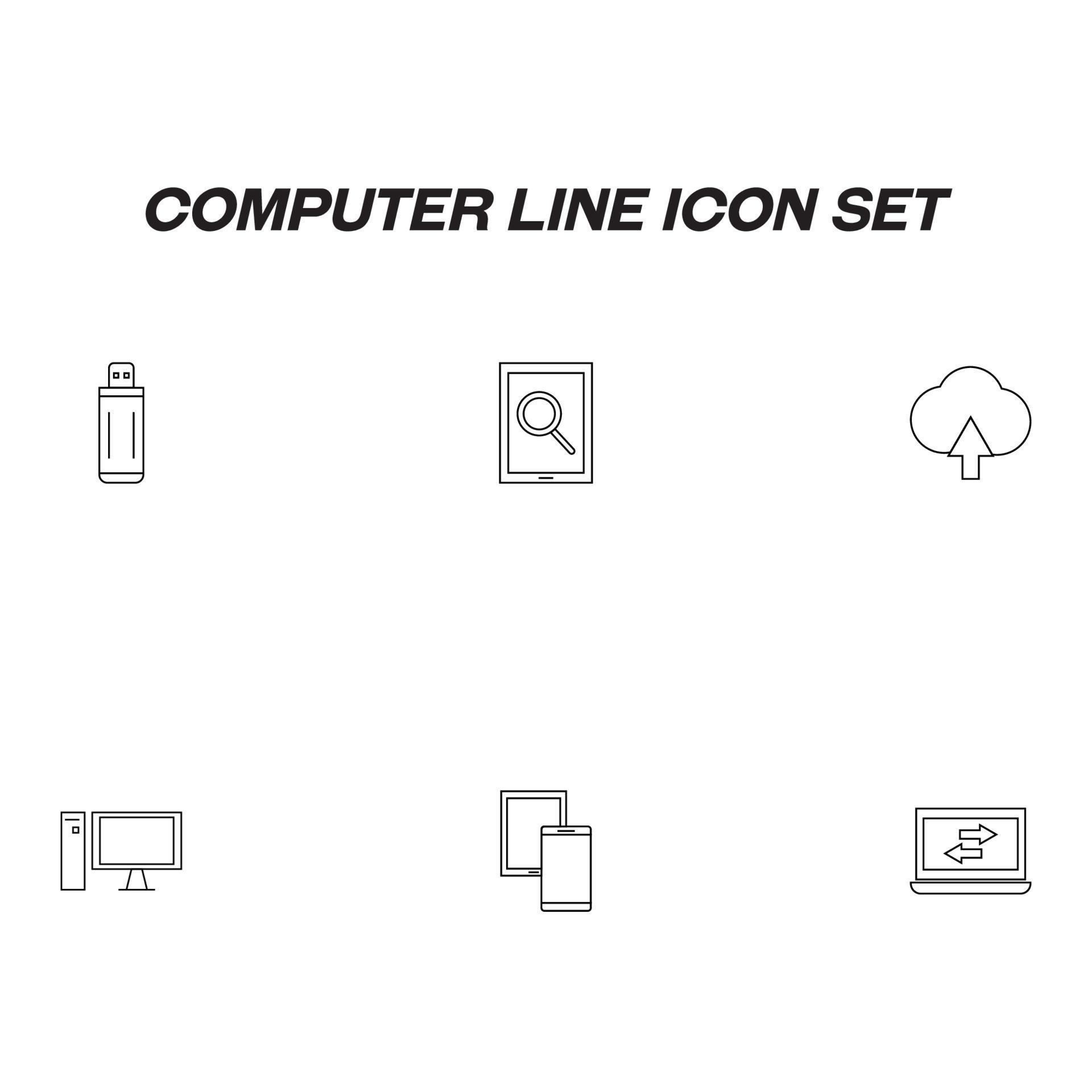 Computer line icon set drawed with thin line. Vector outline symbols of compact flash card ...
