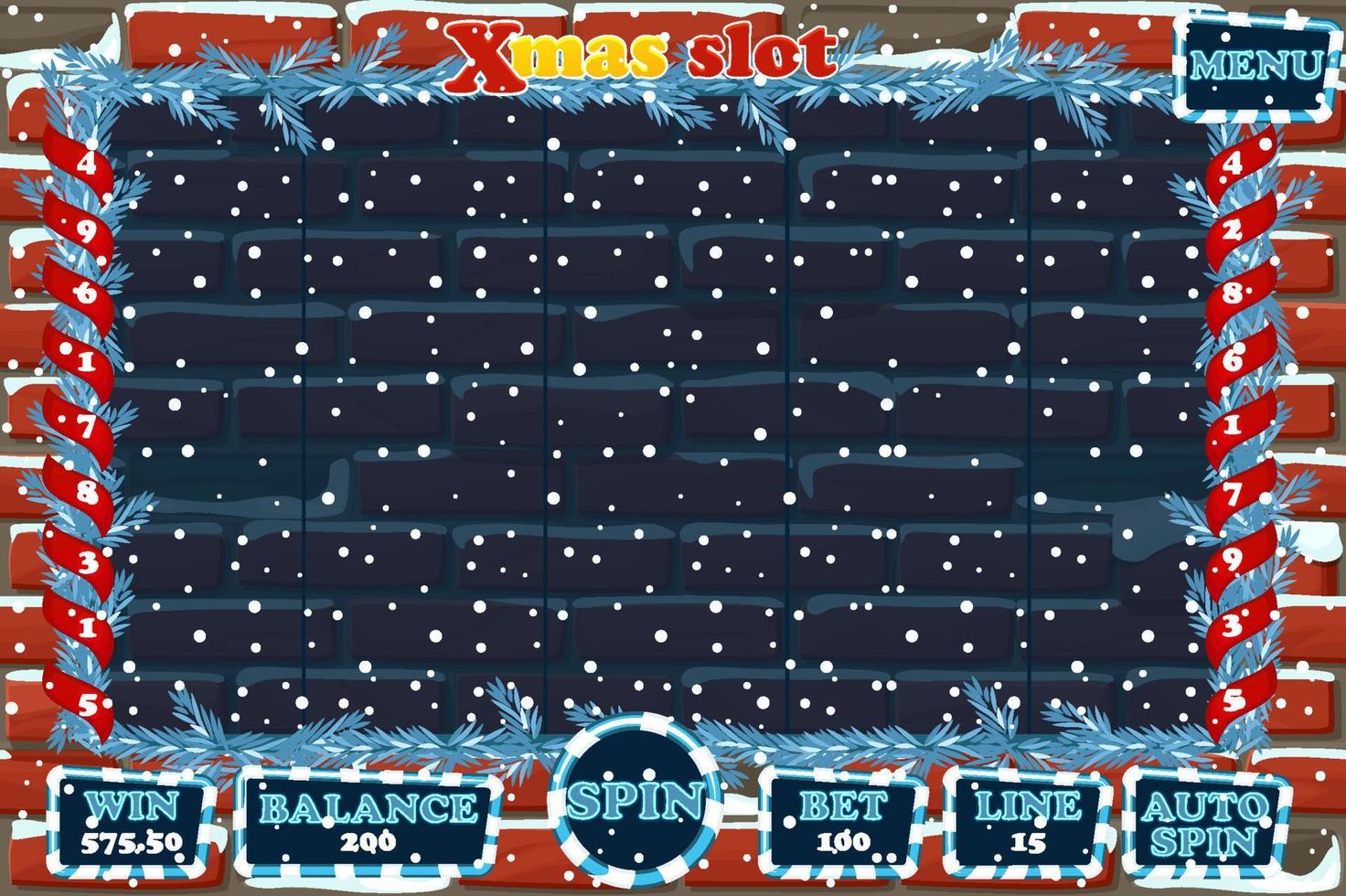 Christmas Slot, game UI interface and buttons on stone background ...