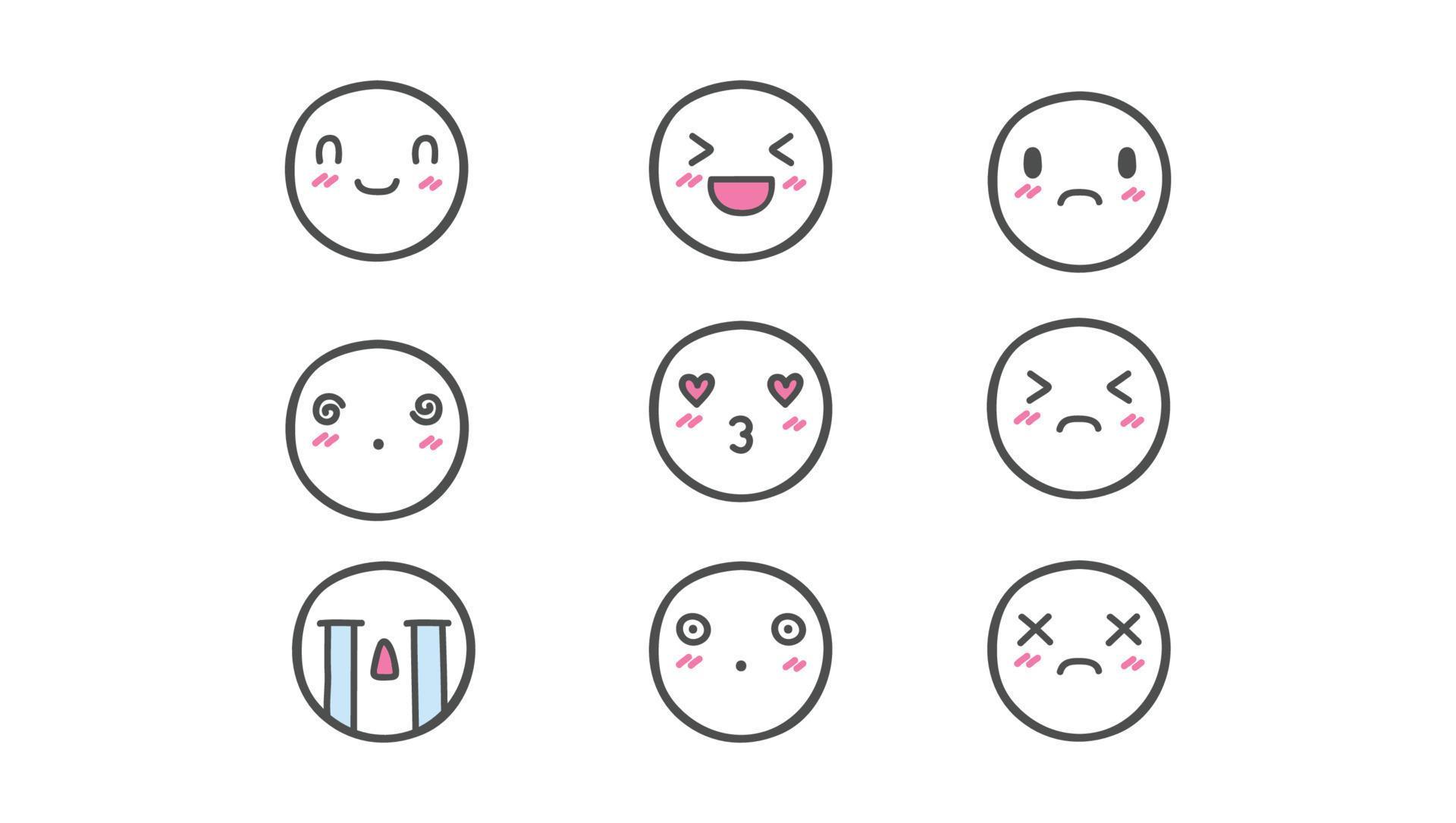 Big set of emoticon smile icons. Cartoon emoji set. Vector emoticon set ...