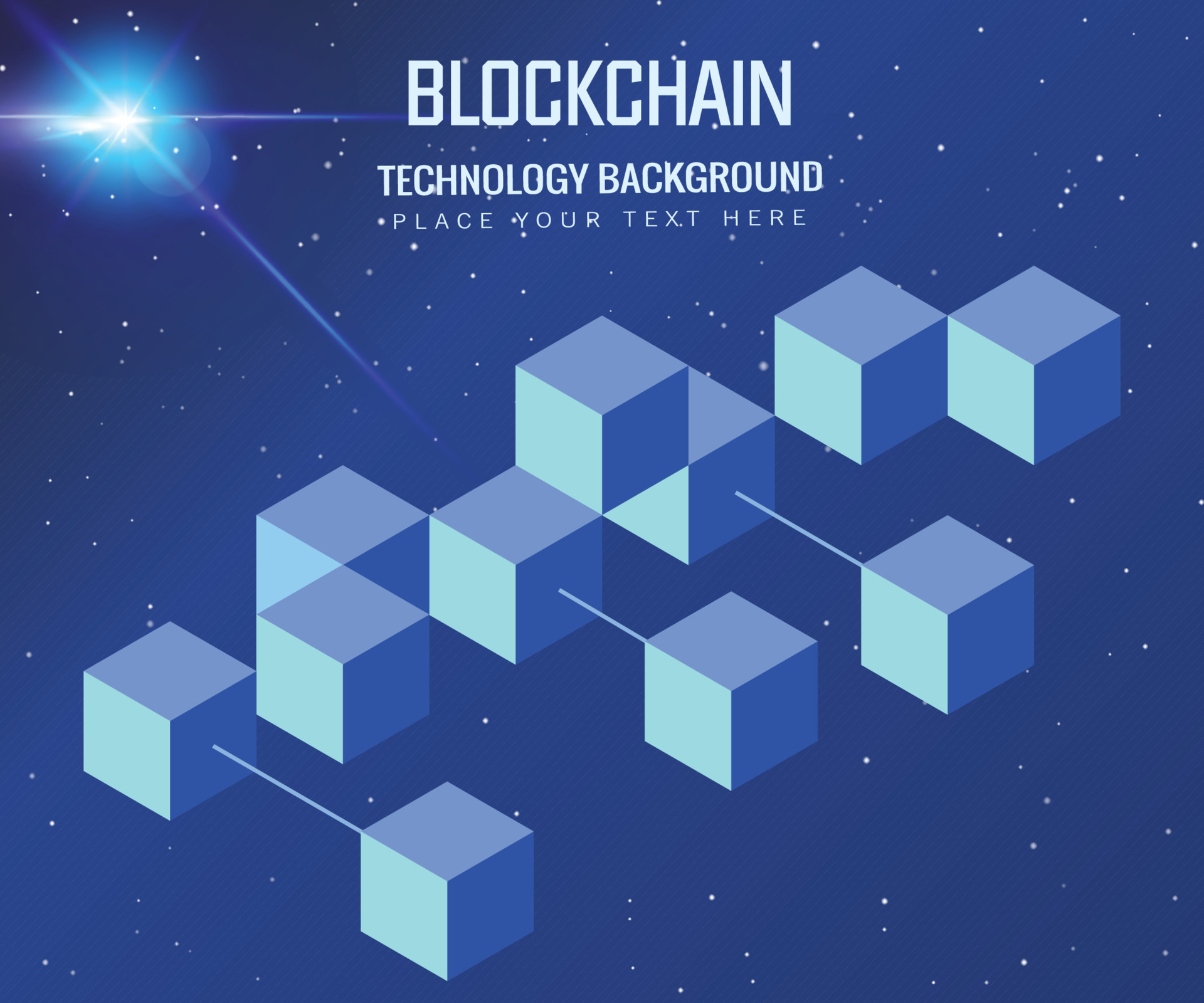 Blockchain Technology Light Concept Background With Data Connected Blue