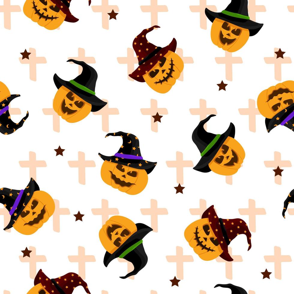 Seamless pattern with halloween Jack o Lantern on white background. For ...