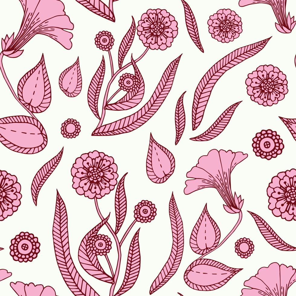 Seamless Pattern With Delicate Flowers And Leaves Vector Illustration 11543818 Vector Art At