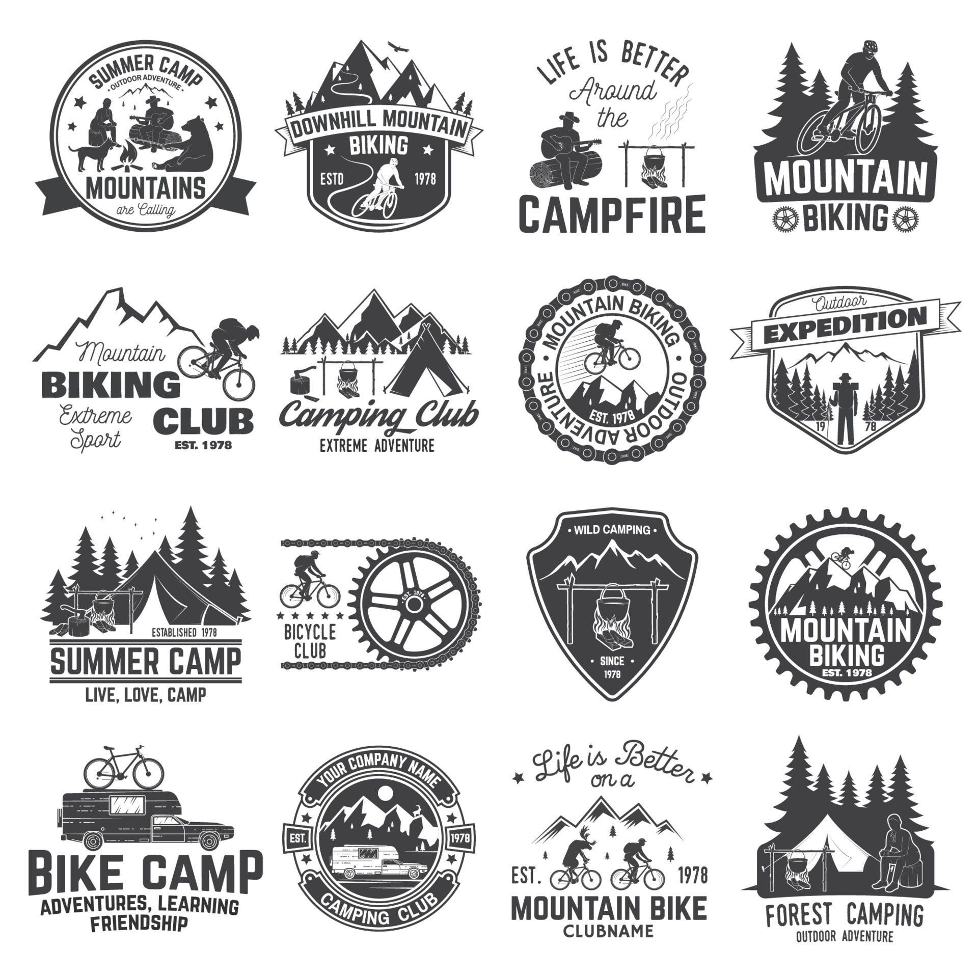 Set Of Mountain Biking And Camping Club Badge Vector 11545537 Vector set-of-mountain-biking-and-camping-club-badge-vector-11545537-vector