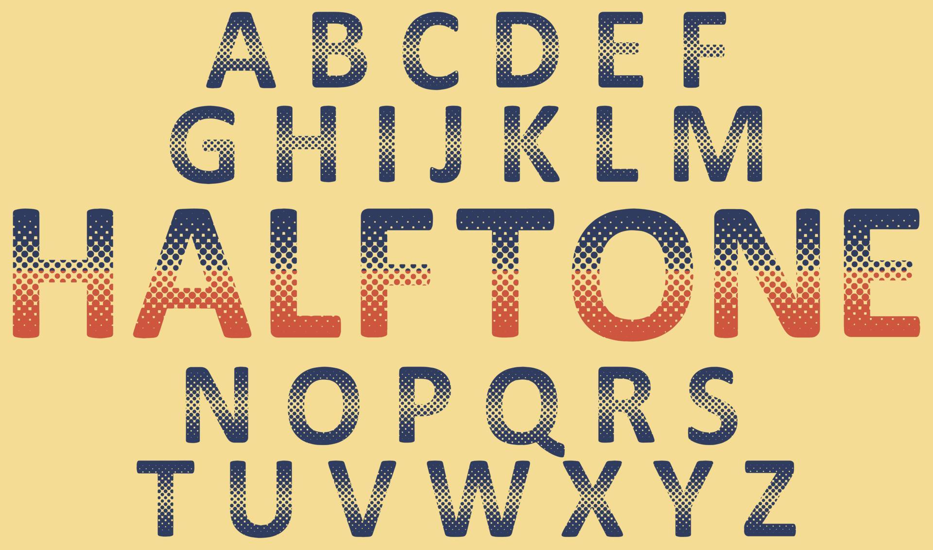 Halftone english alphabet. Dotted abc uppercase letters. Halftone font design. Isolated vector ...