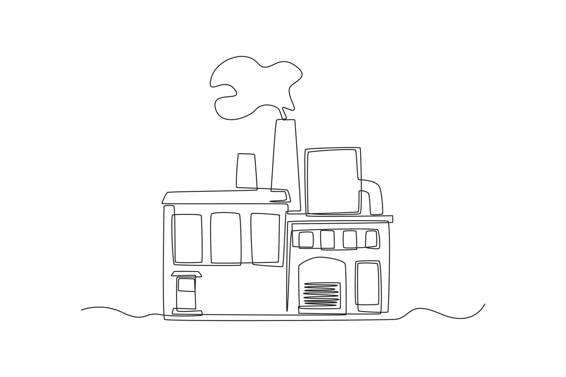 Continuous one line drawing factory building. Building and office ...