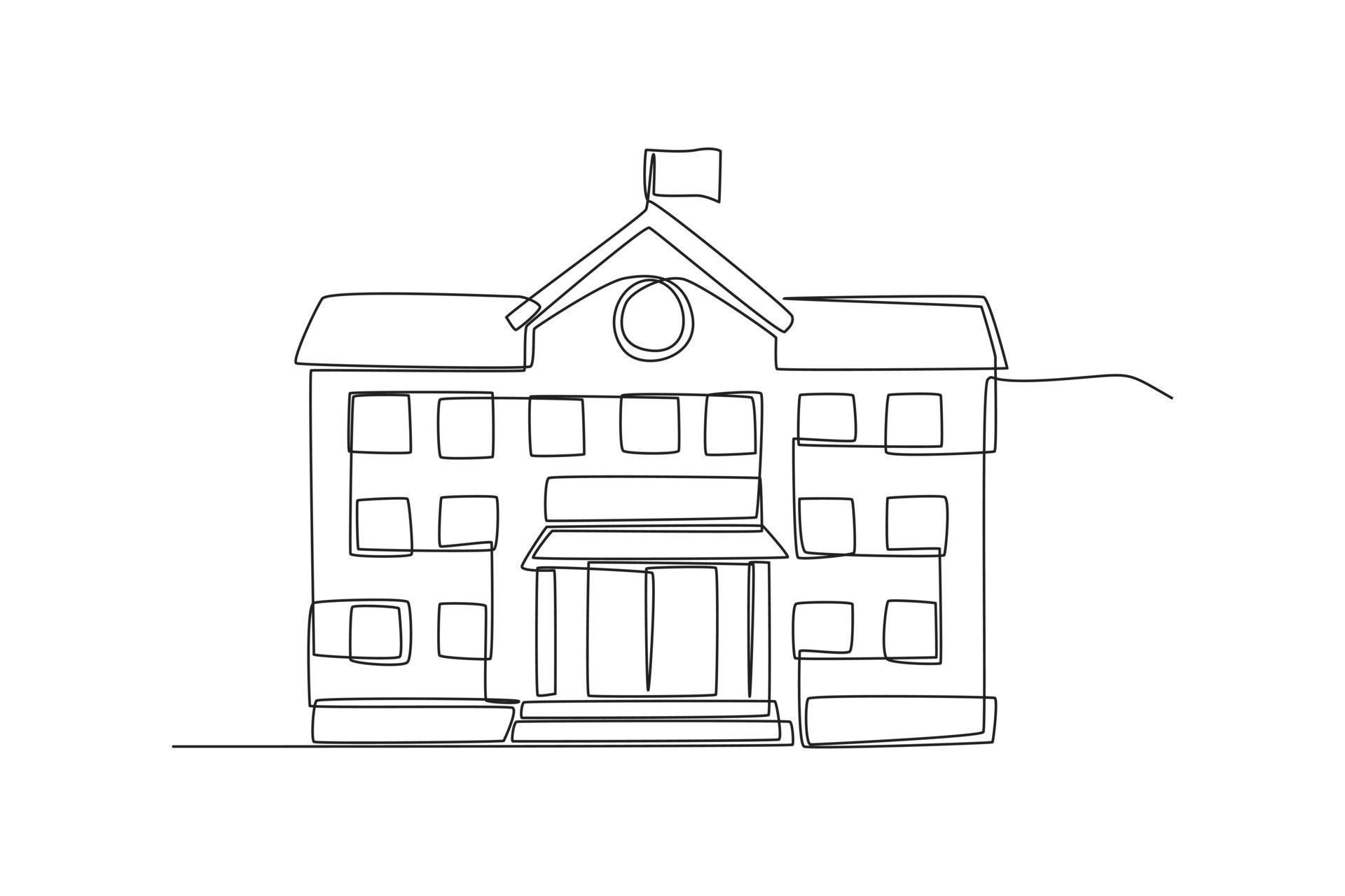 Continuous one line drawing school building. Building and office ...