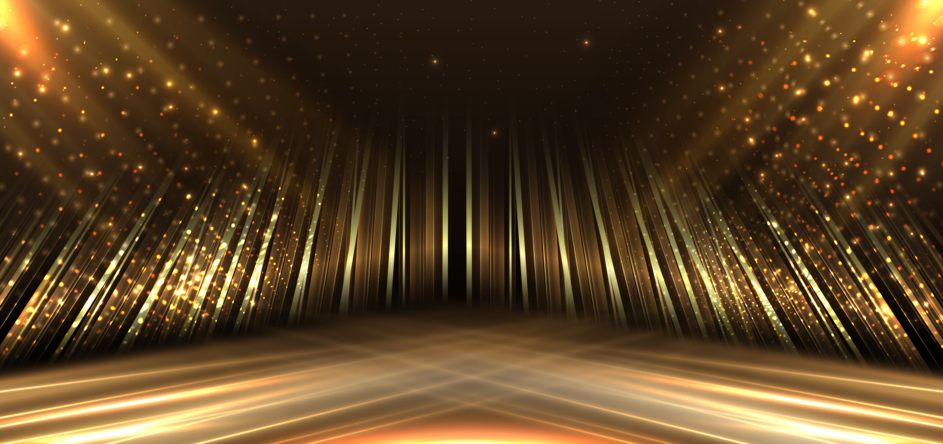 Elegant golden scene diagonal glowing with lighting effect sparkle on black background. Template ...