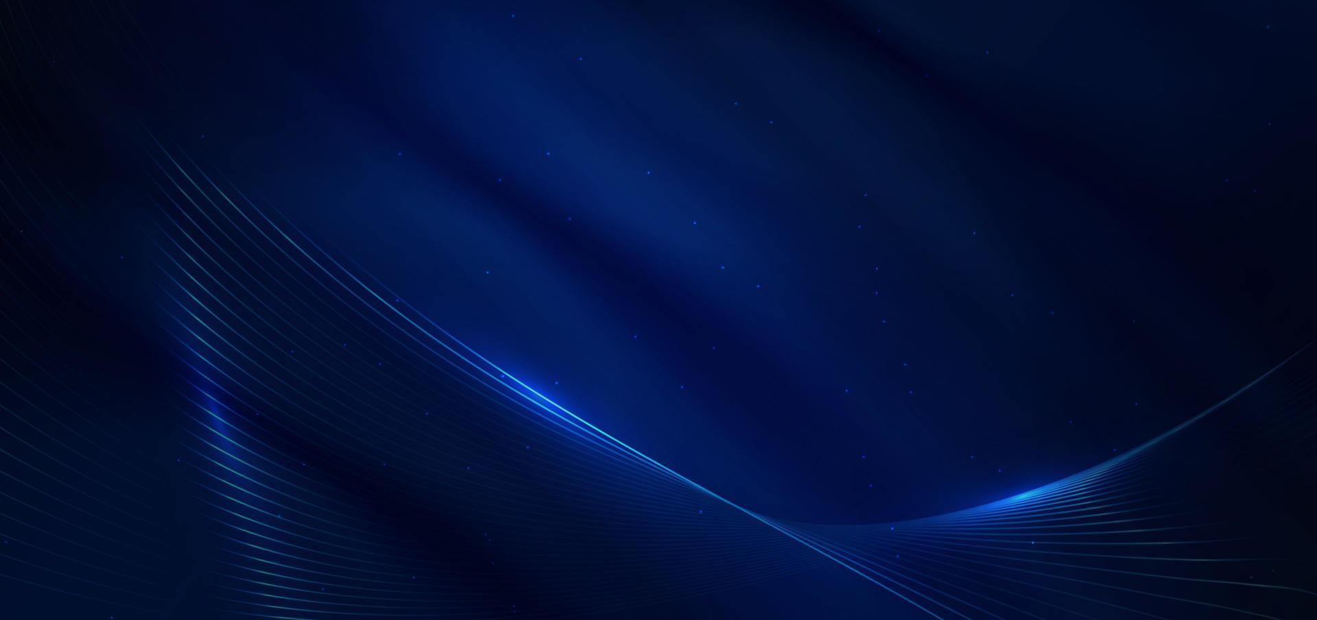 Abstract luxury glowing lines curved overlapping on dark blue background. Template premium award ...