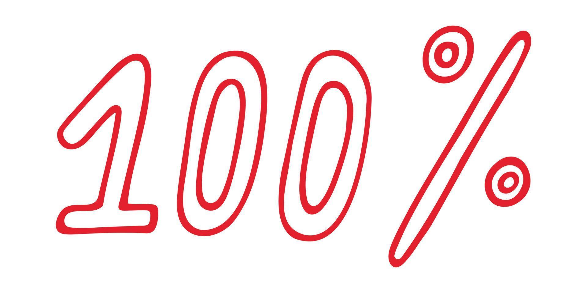 Icono de vector 100 por ciento. ilustración dibujada a mano aislada sobre fondo blanco. 100 ...