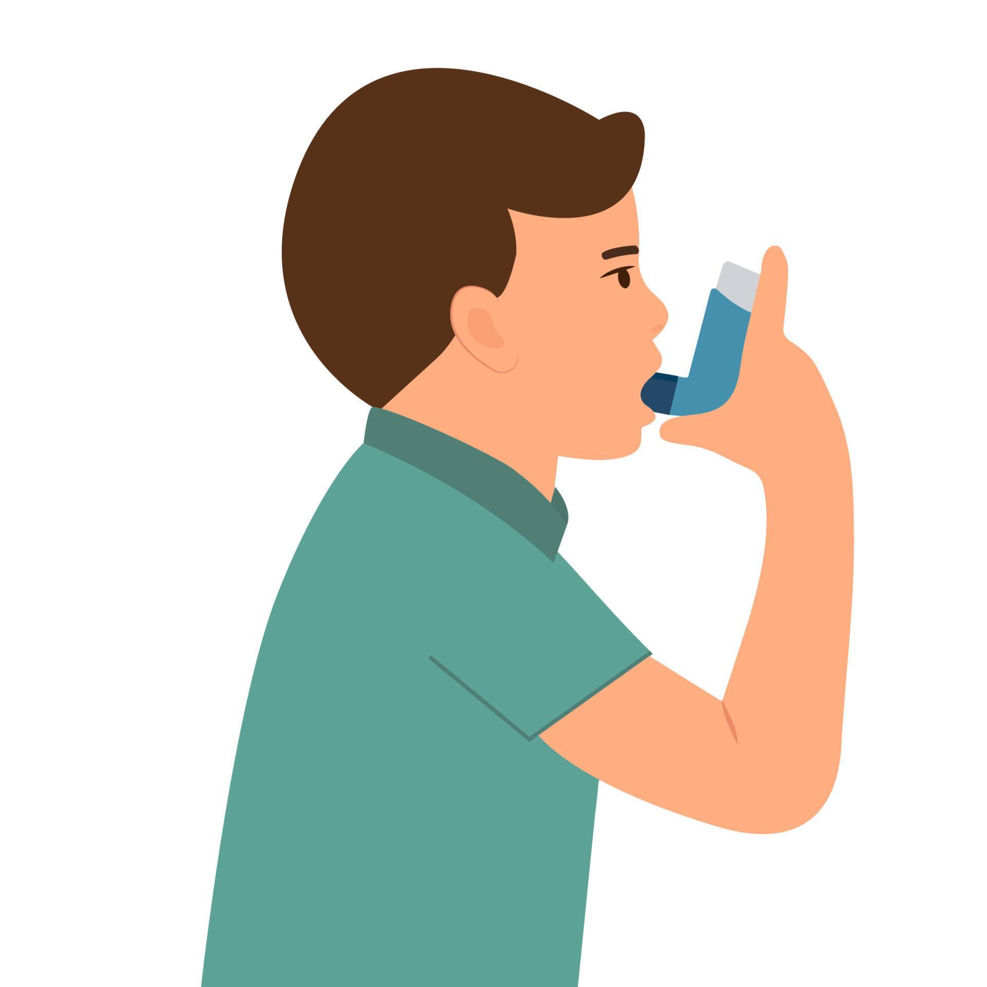 Little Boy uses an asthma inhaler against attack. World asthma day. Allergy,Bronchial asthma ...