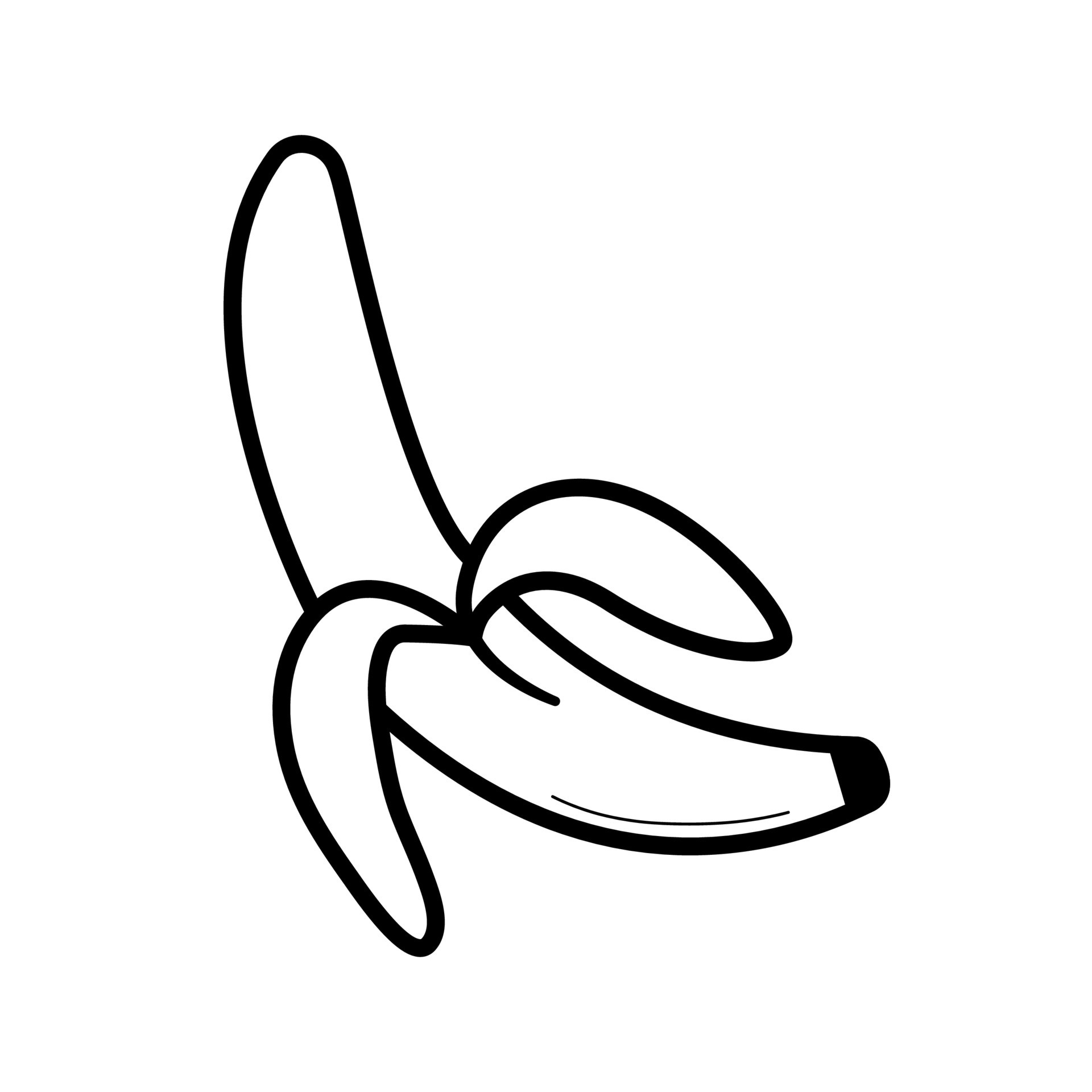 Peeled banana. Hand drawn sketch icon of fruit. Isolated vector ...