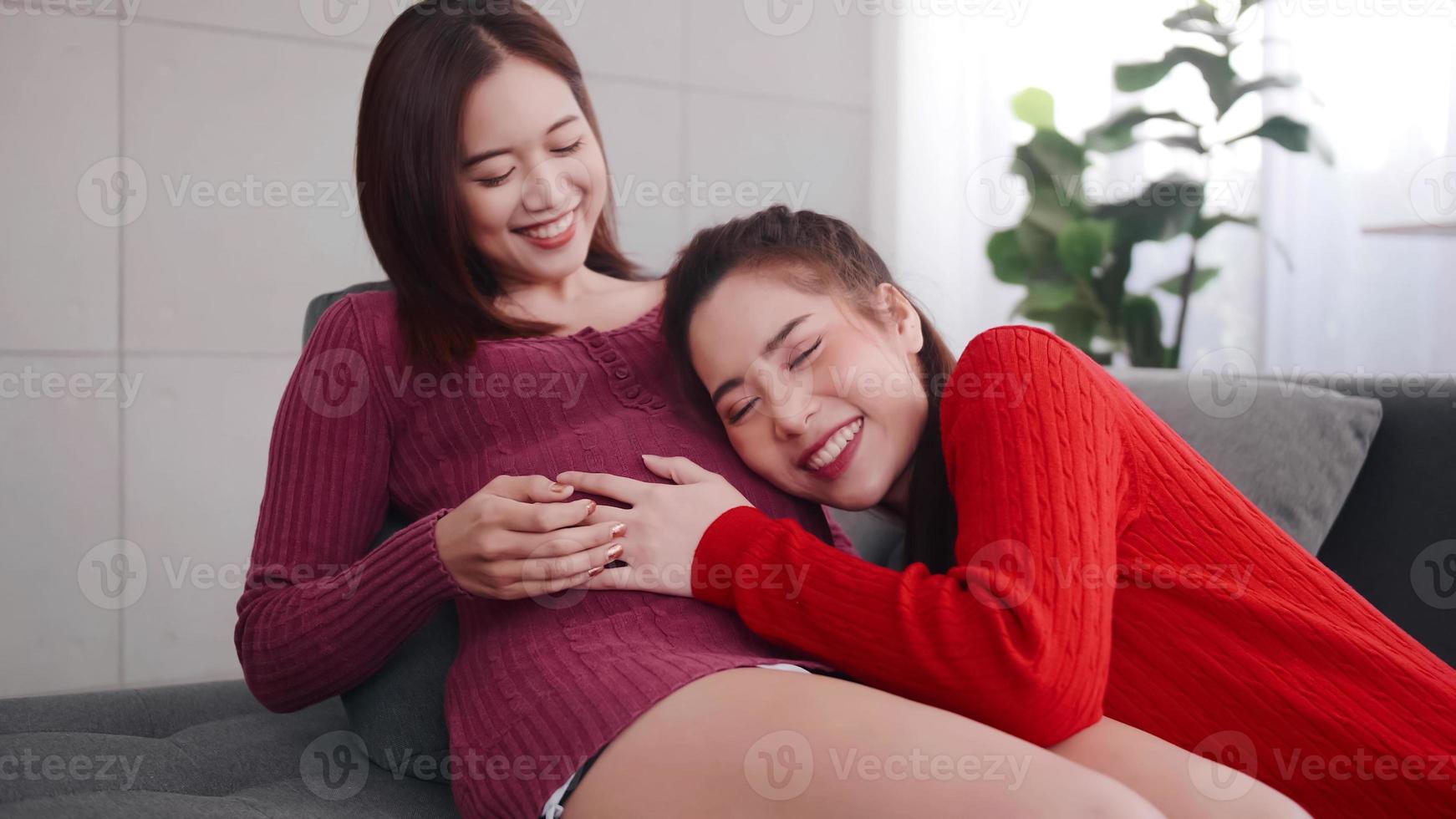 Happy Pregnant Lesbian Couple Spending Time Together At Home 11556416
