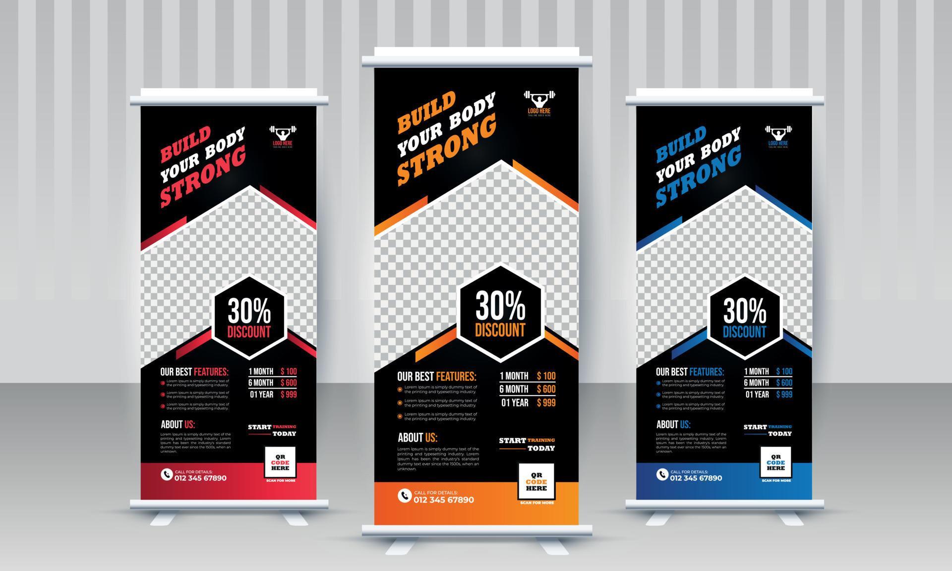 Build your body strong Fitness gym business standee rollup banner ...