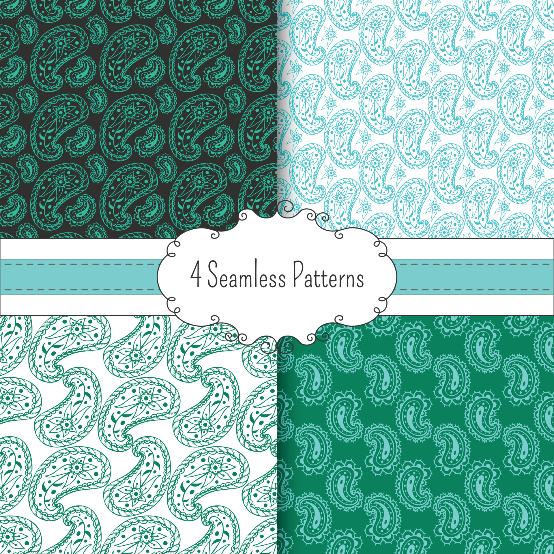 set of patterns with paisley 11559279 Vector Art at Vecteezy