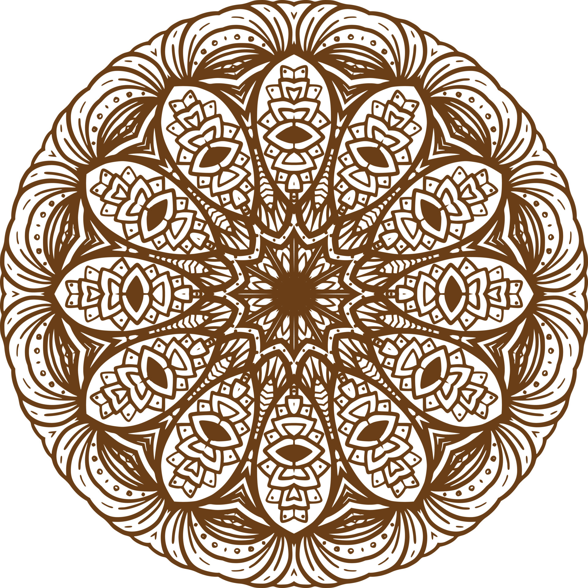 Deep Brown Color Mandala Pattern Floral Circular Pattern Design Floral