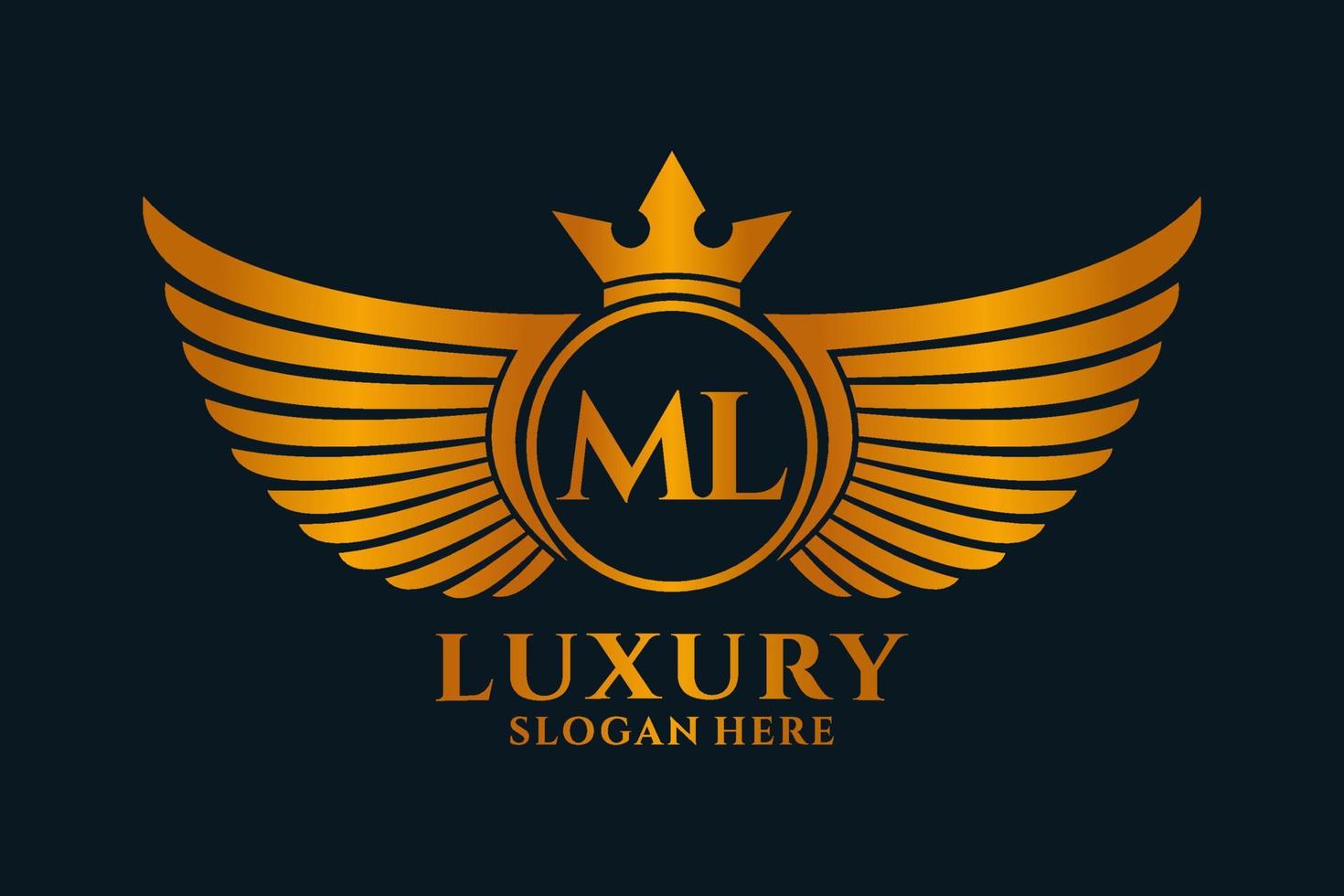 carta de ala real de lujo ml vector de logotipo de color dorado, logotipo de victoria, logotipo ...