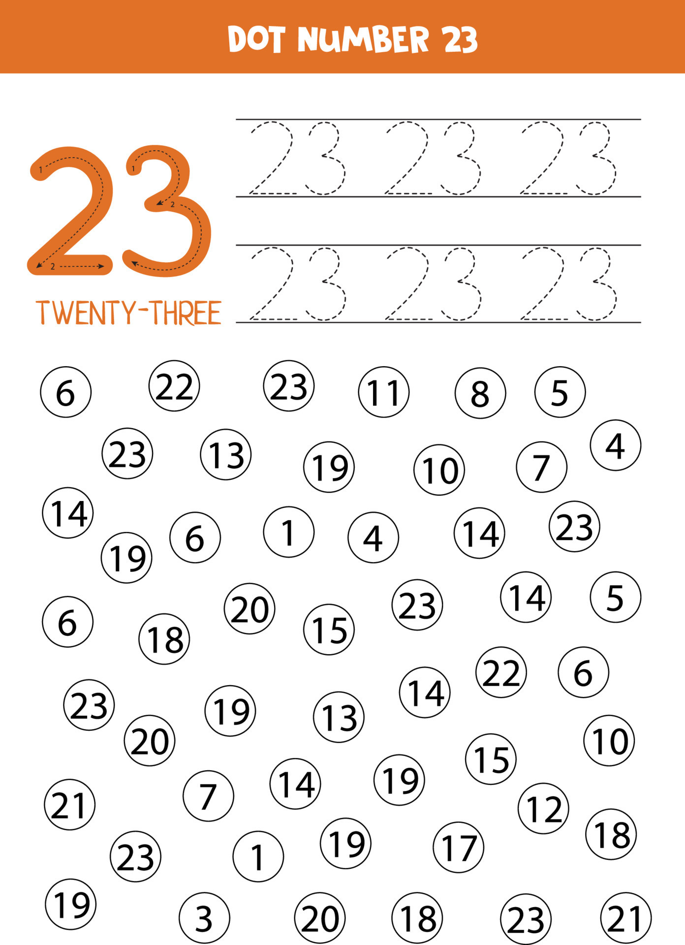 Find and dot number 23. Math game for kids. 11564570 Vector Art at Vecteezy