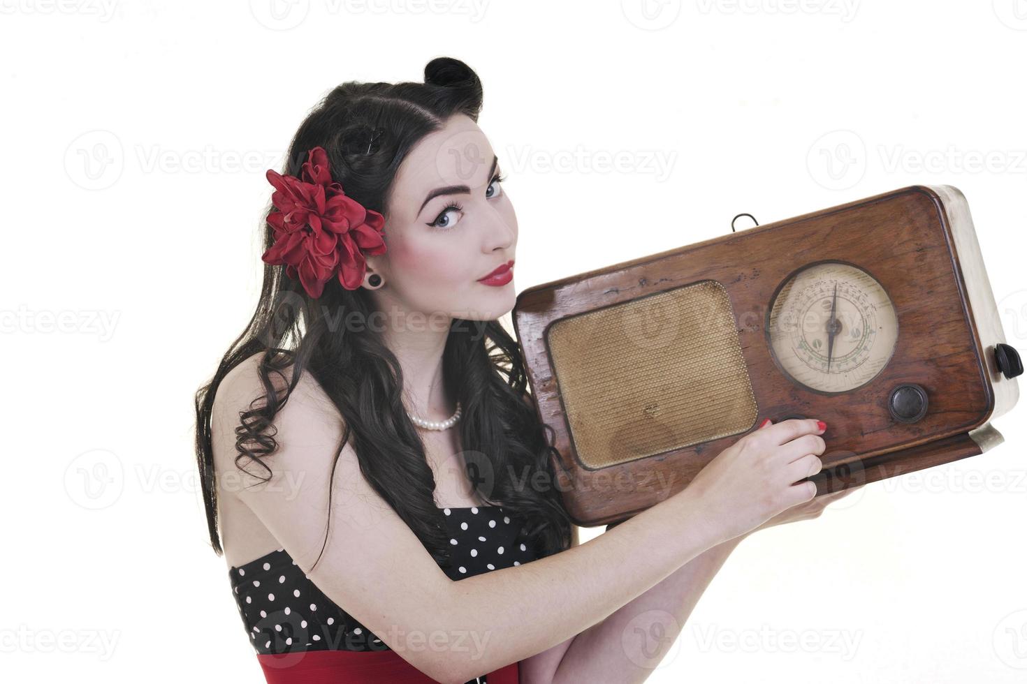 pretty girl listening music on radio 11574487 Stock Photo at Vecteezy