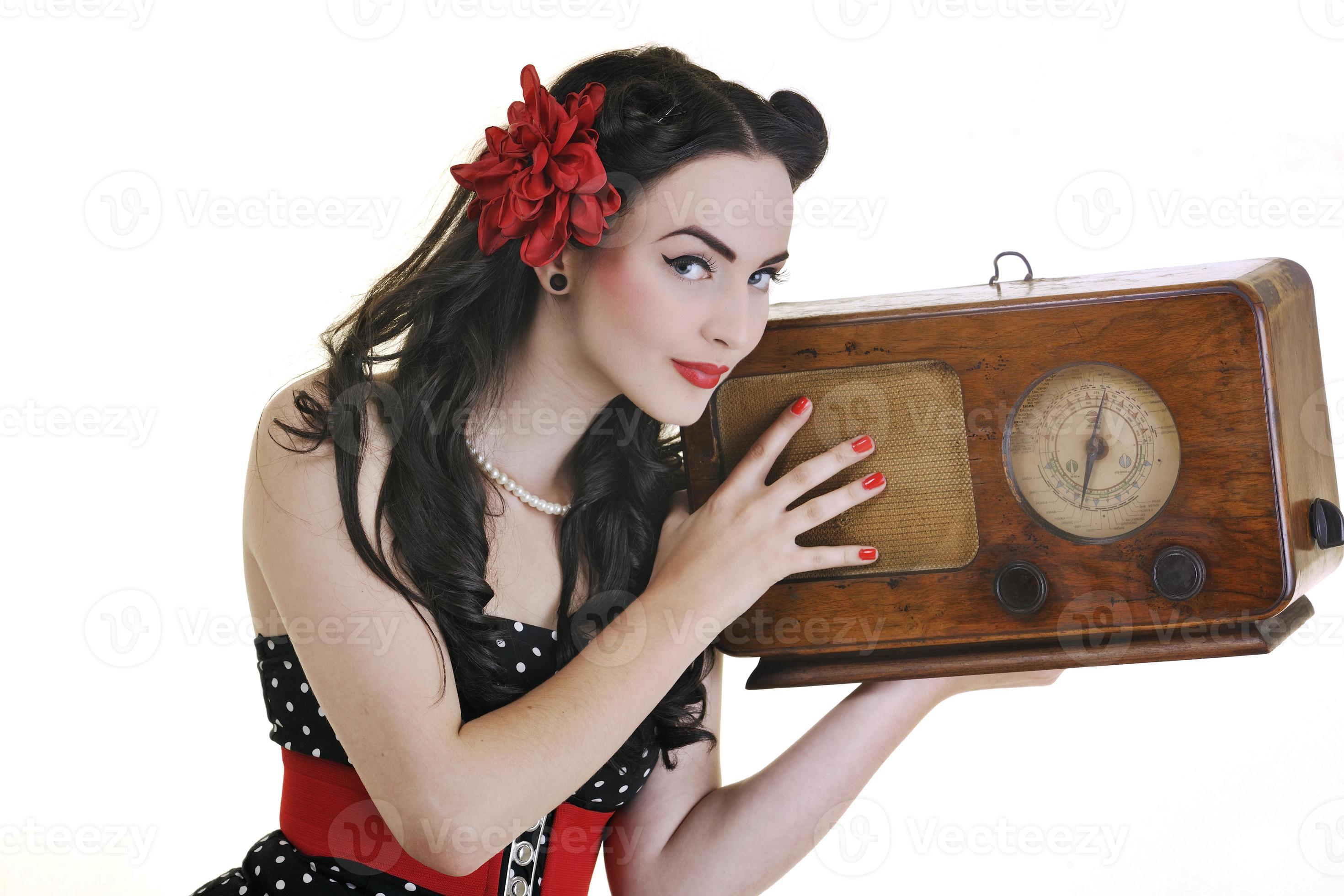 pretty girl listening music on radio 11583483 Stock Photo at Vecteezy
