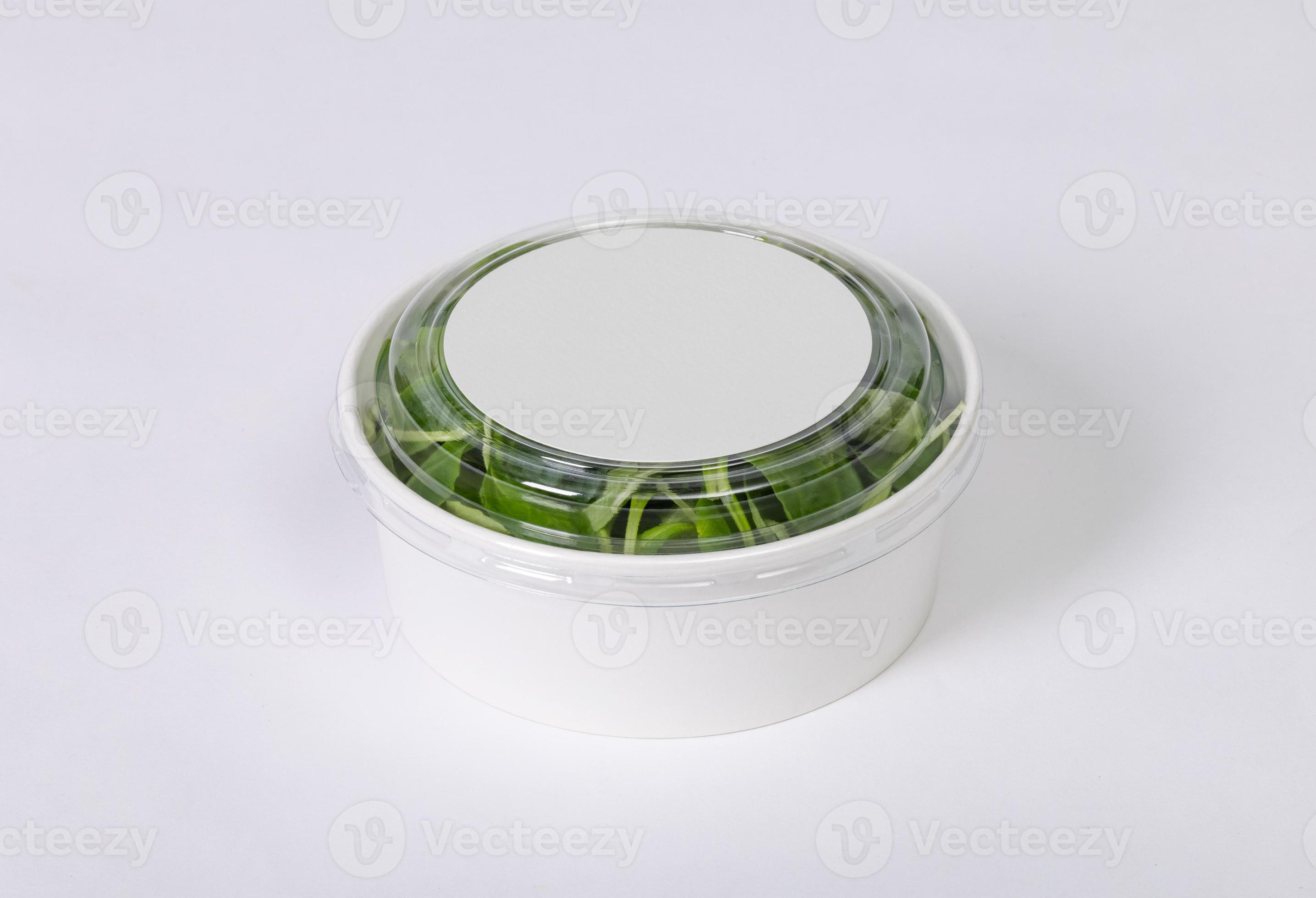Takeaway food container round box mockup with vegetable and fruit, copy space for your logo or ...