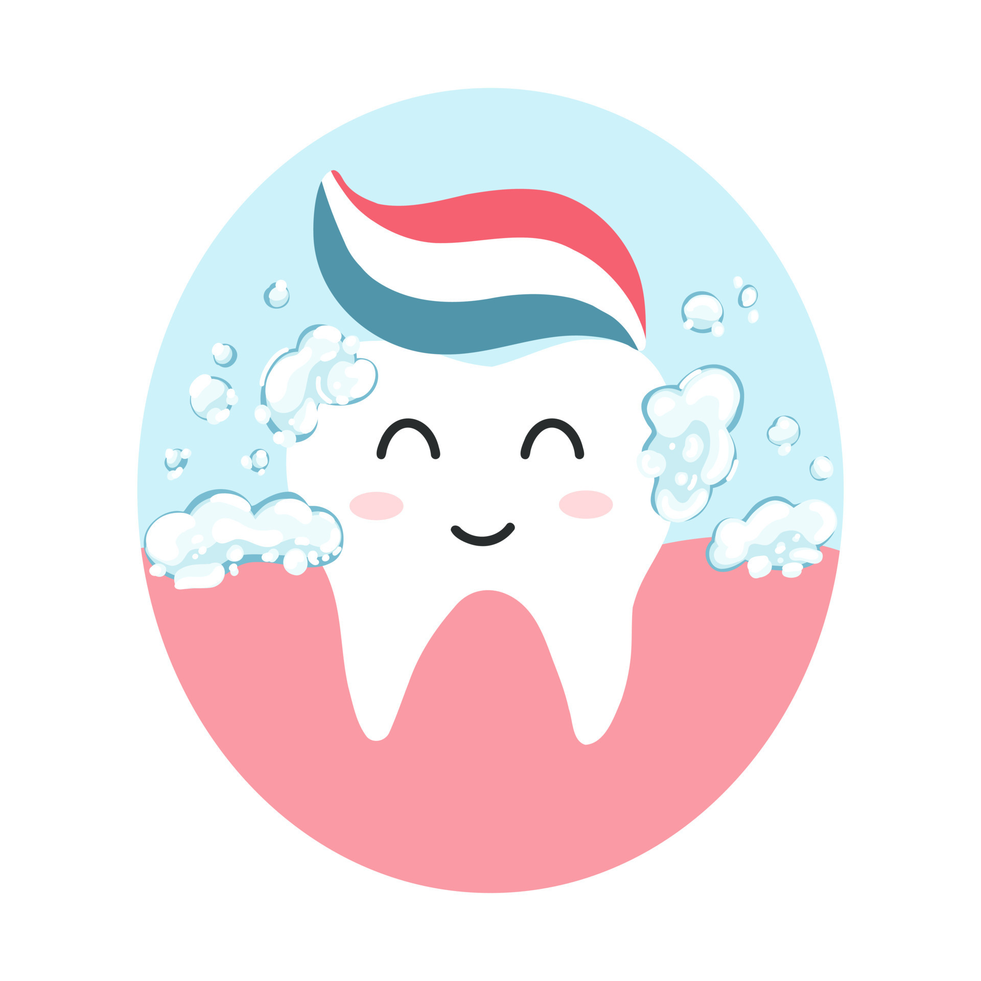 Cute happy tooth with toothpaste in cartoon flat style. Vector ...
