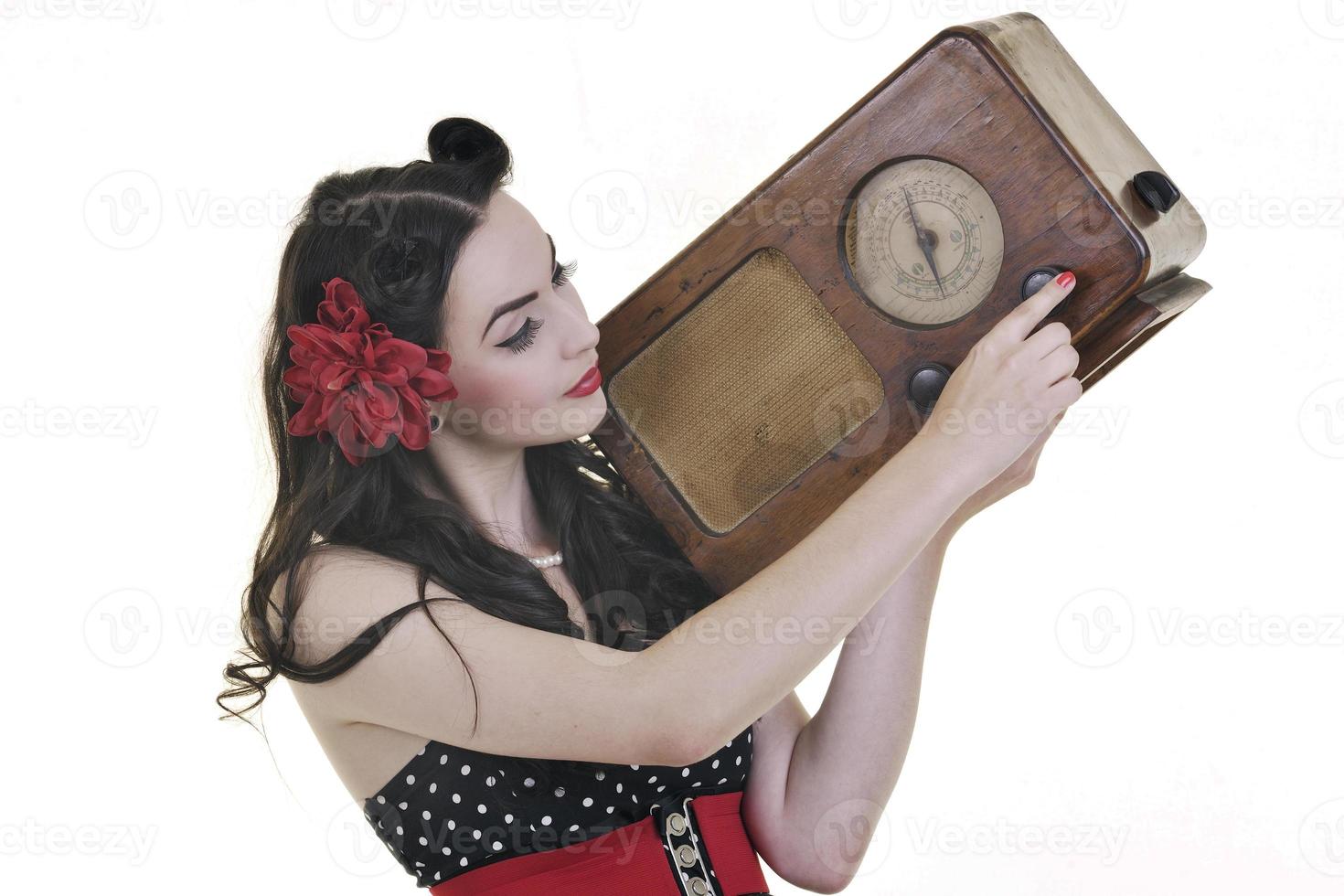 pretty girl listening music on radio 11591472 Stock Photo at Vecteezy