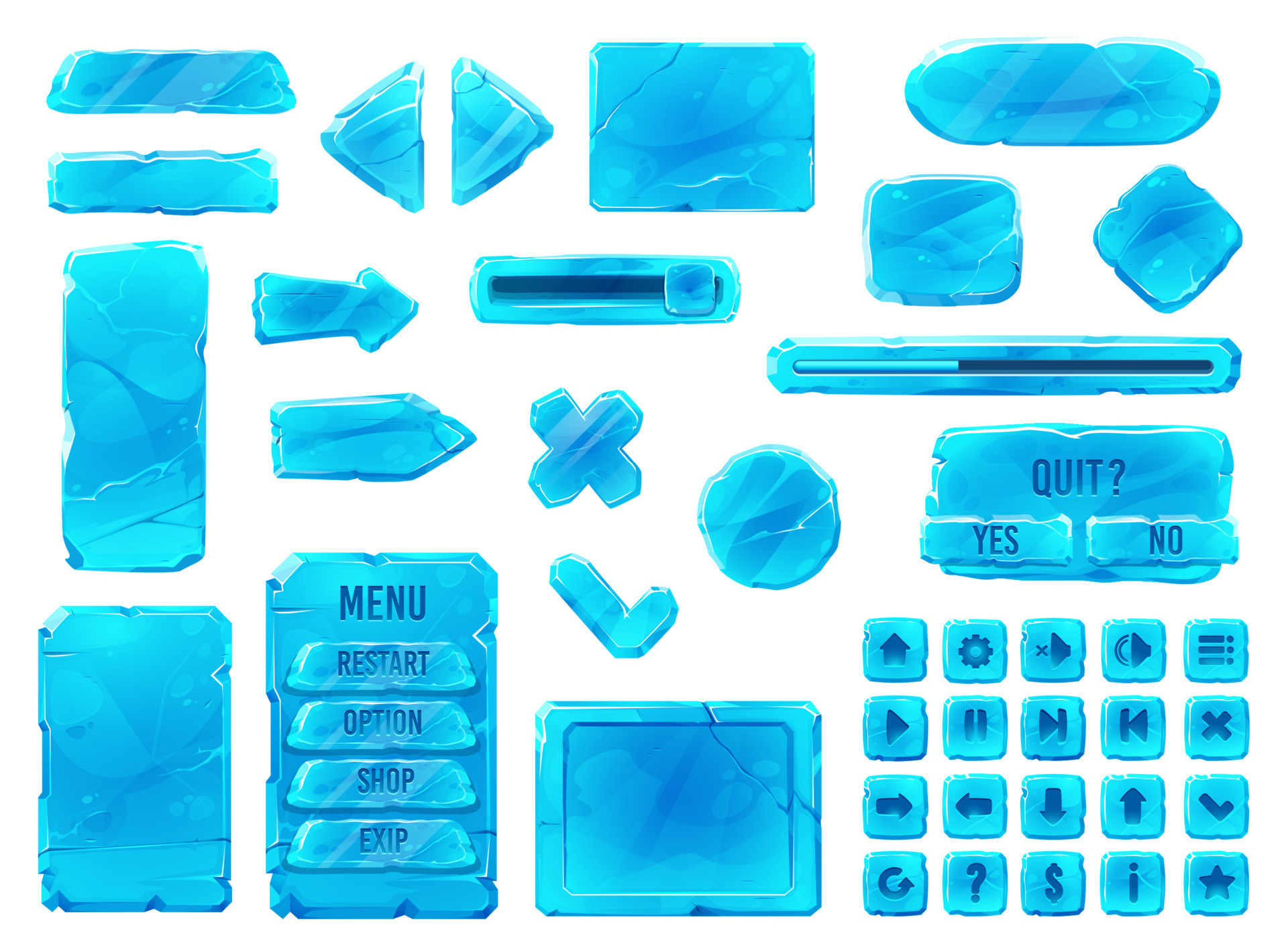 Ice Crystal Buttons Cartoon Interface Game Ui Gui 11592544 Vector Art