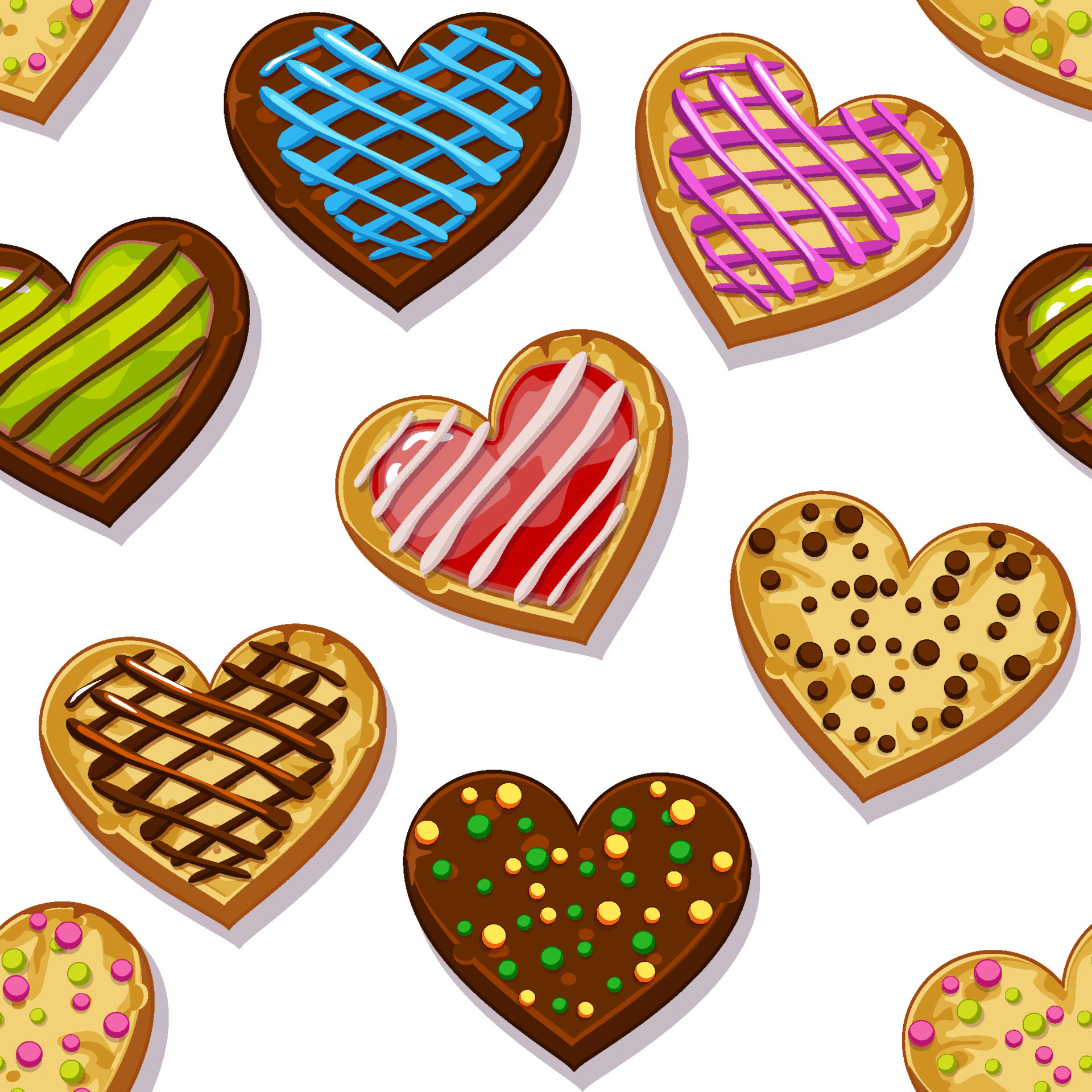 Seamless pattern sweet cookies heart shape with glaze. Vector ...