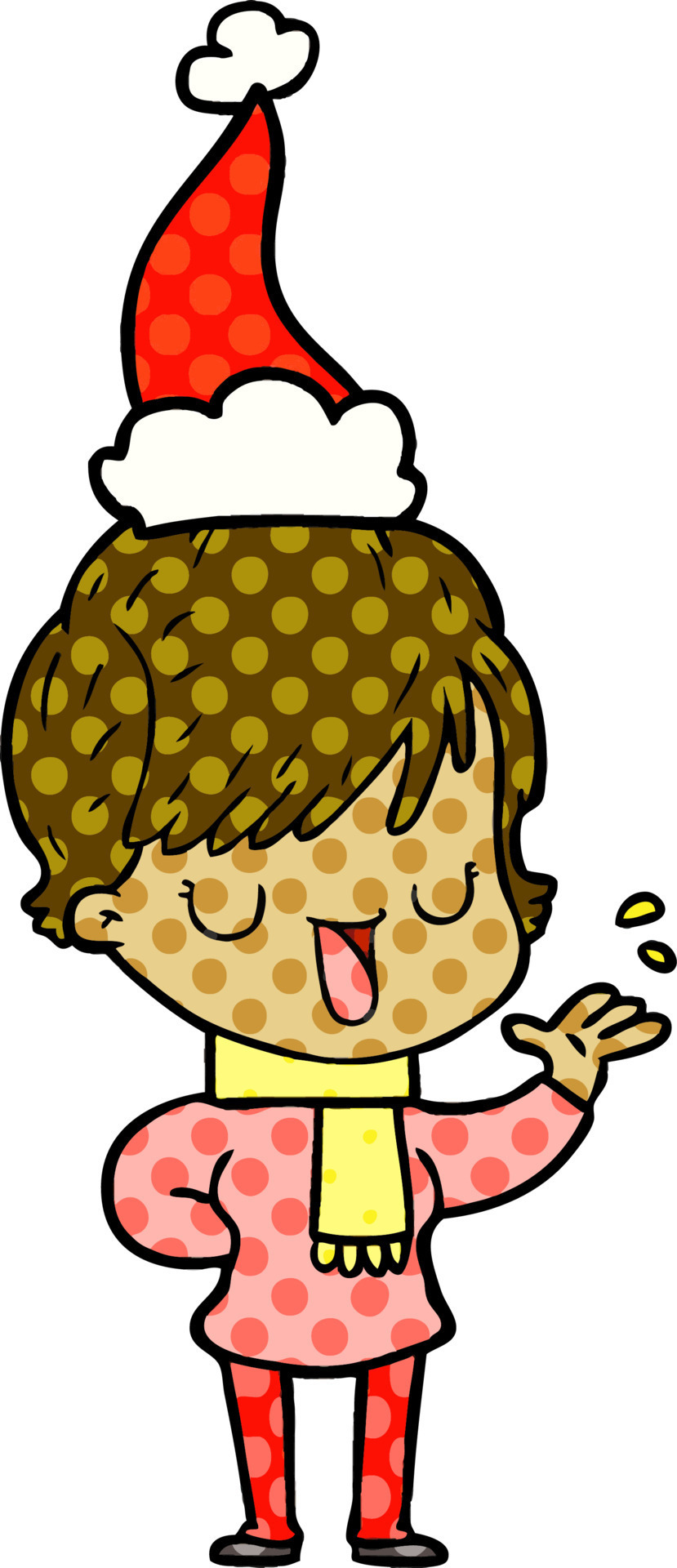 comic book style illustration of a woman talking wearing santa hat ...