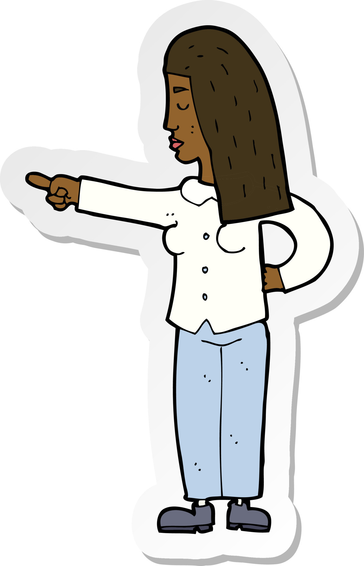 sticker of a cartoon woman pointing 11600354 Vector Art at Vecteezy