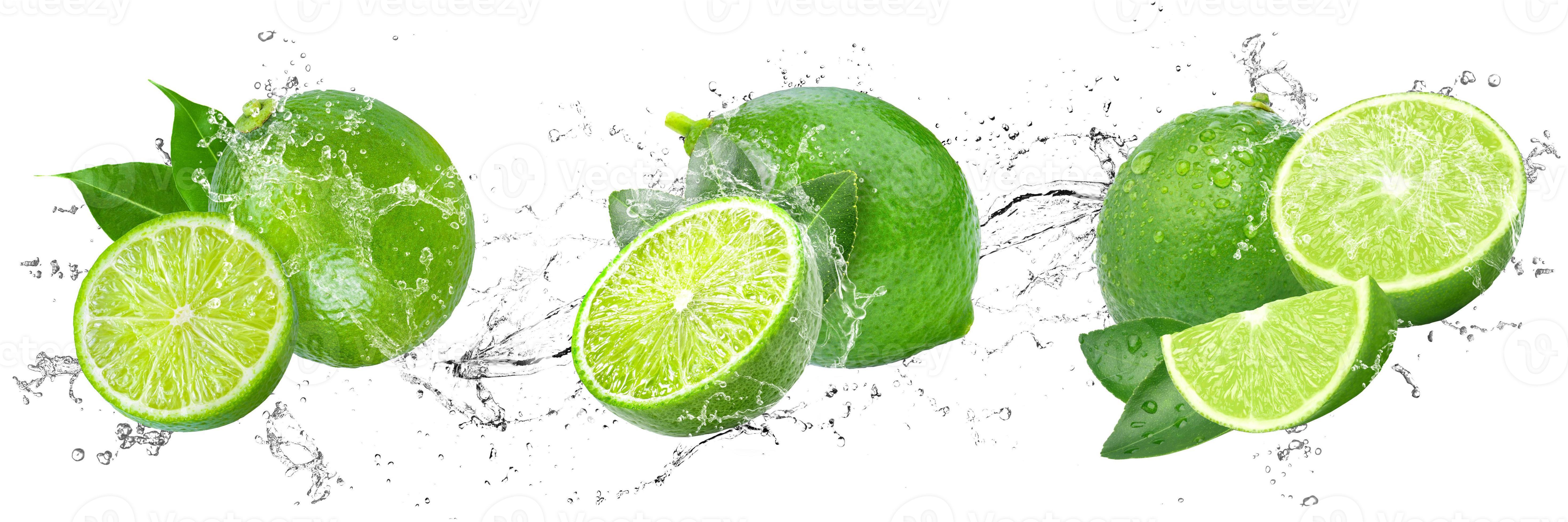 Fresh Limes with water splash on isolated white background 11602064 Stock Photo at Vecteezy