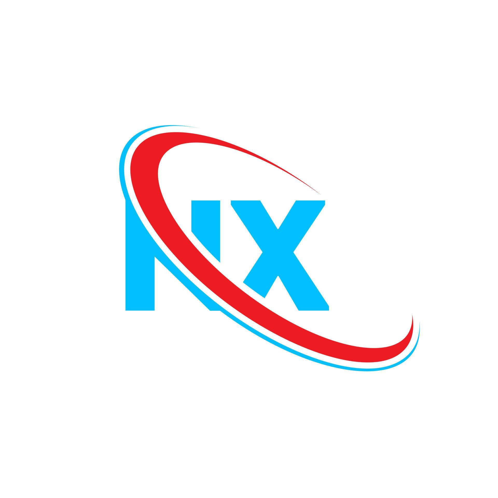 NX logo. NX design. Blue and red NX letter. NX letter logo design. Initial letter NX linked ...