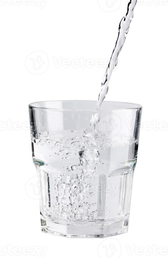 Pouring fresh pure water into a glass isolated on white background, Healthcare and beauty ...