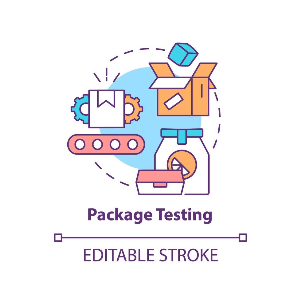 Package testing concept icon. Materials processing and evaluating ...