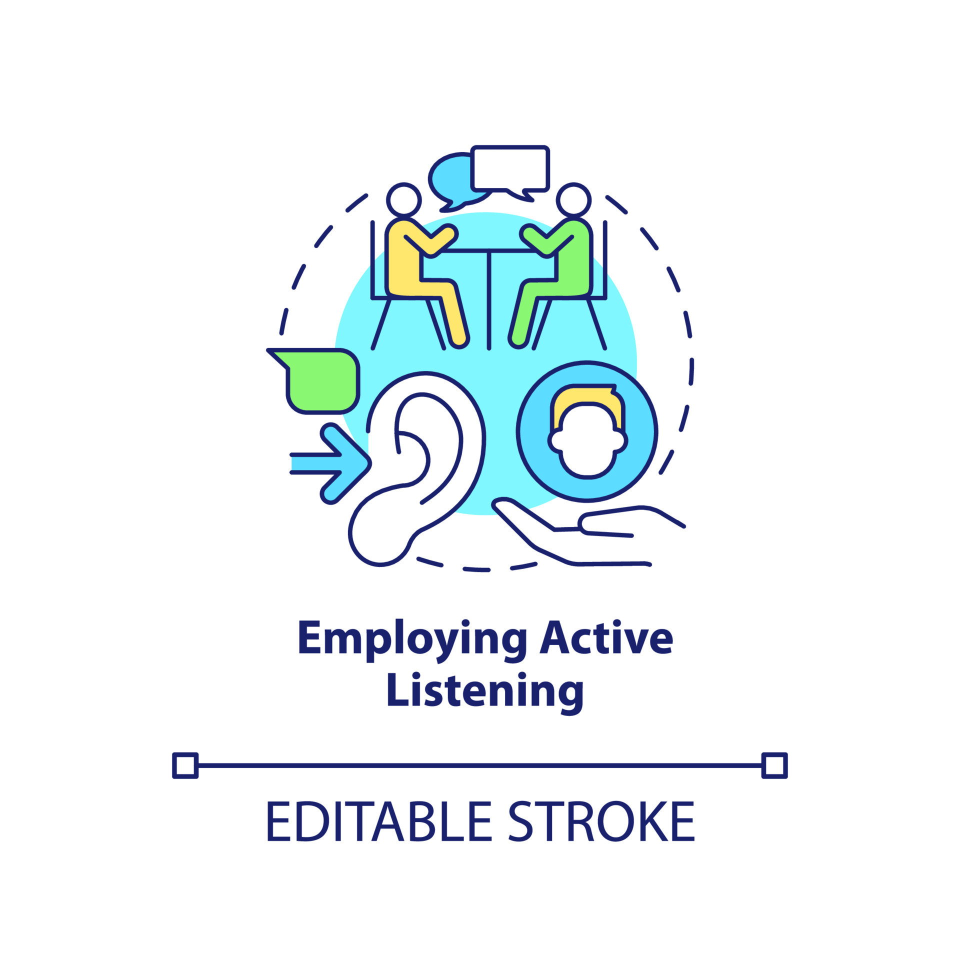 Employing active listening concept icon. Knowing worker problem. HR ... Employing active listening concept icon. Knowing worker problem. HR ...