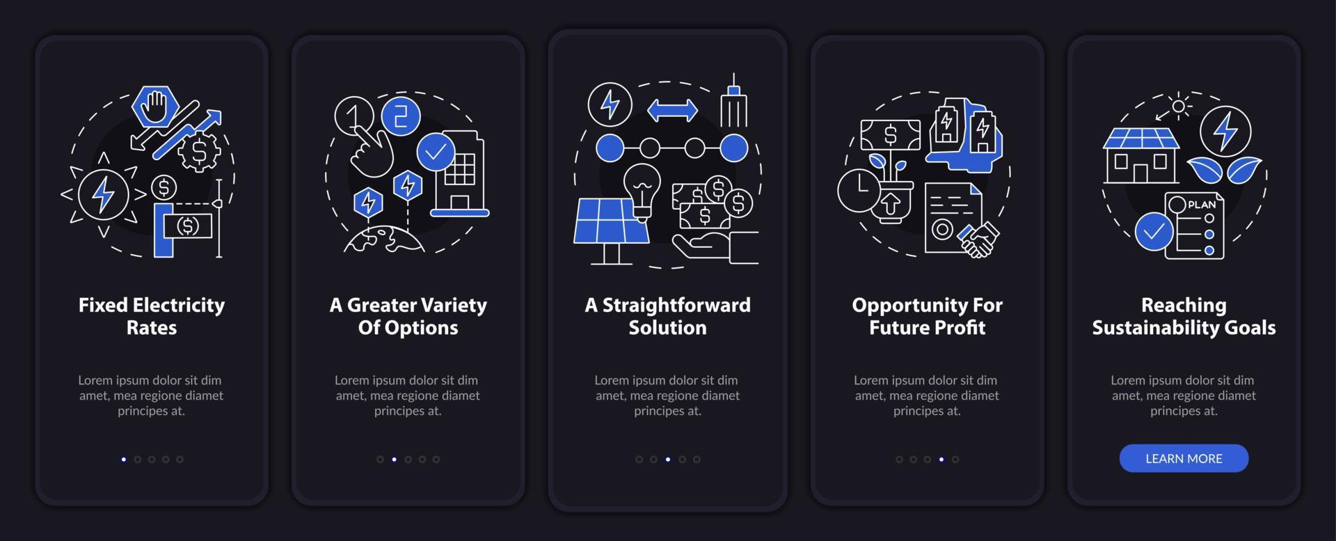 Pros Of Ppa Night Mode Onboarding Mobile App Screen Customer Benefits Walkthrough 5 Steps