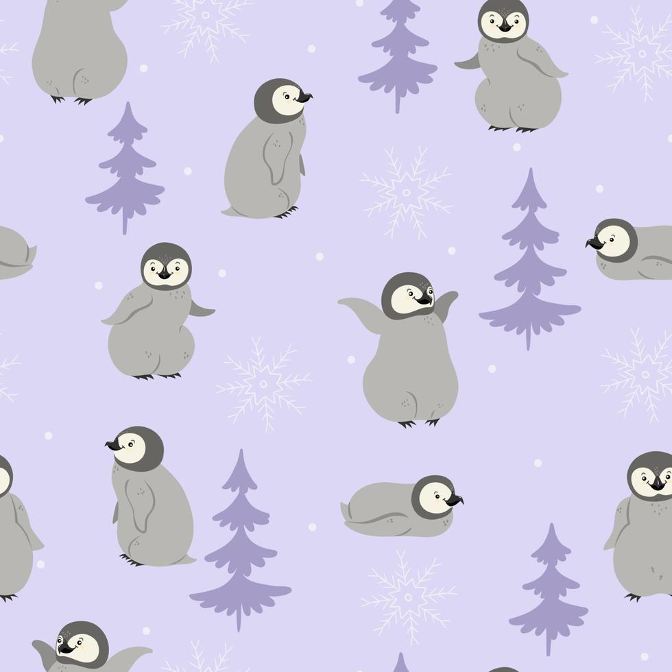 Seamless pattern with penguins and snowflakes. Vector graphics ...