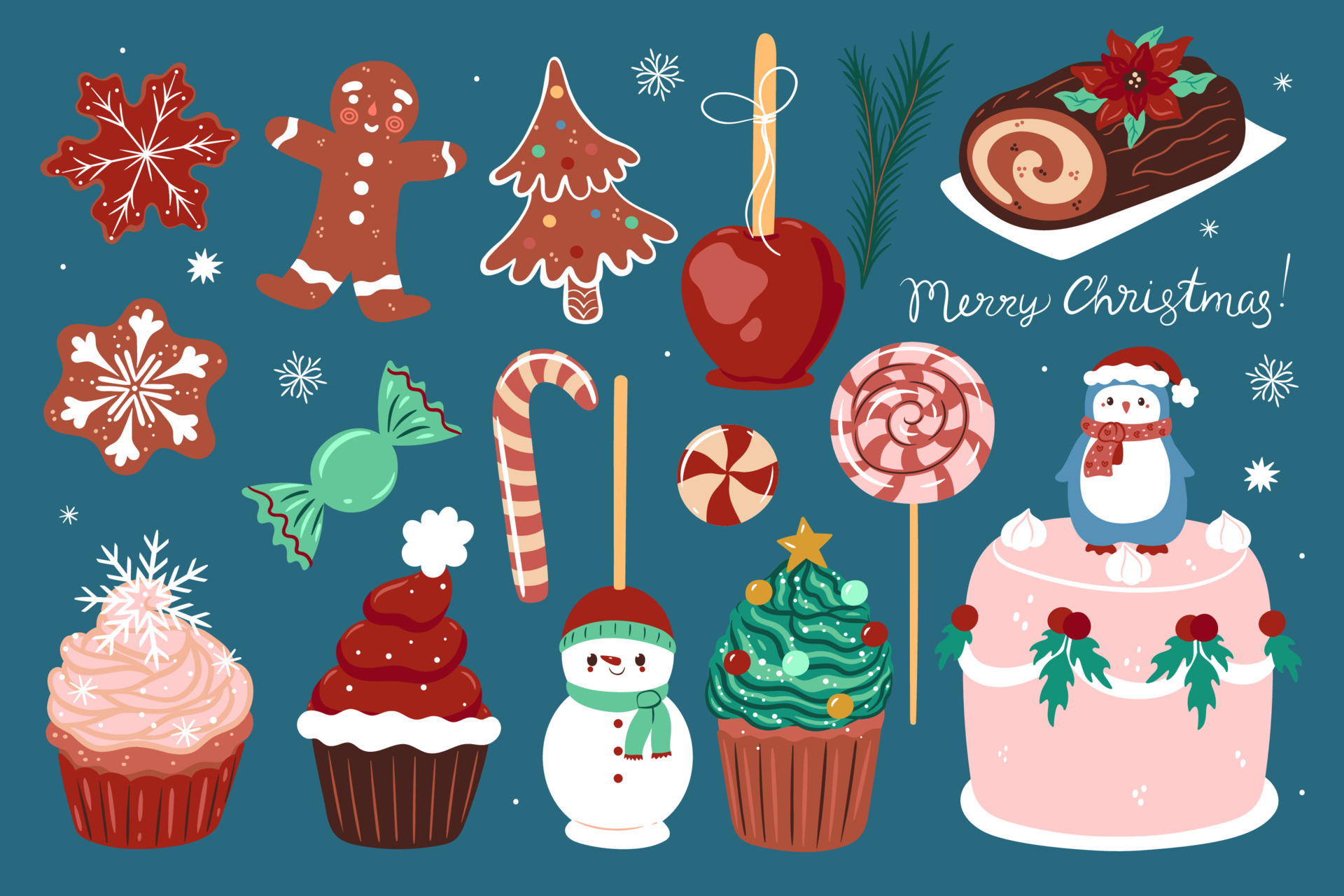 Collection of cute Christmas sweets. Vector graphics. 11614260 Vector ...